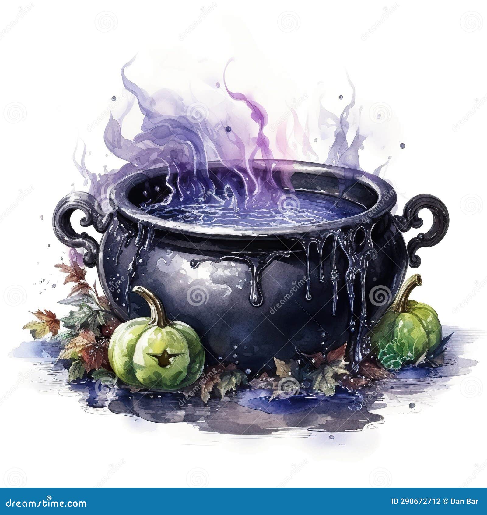 Watercolor Witch S Cauldron, Boiling Magic Potion. Generative Ai Stock ...