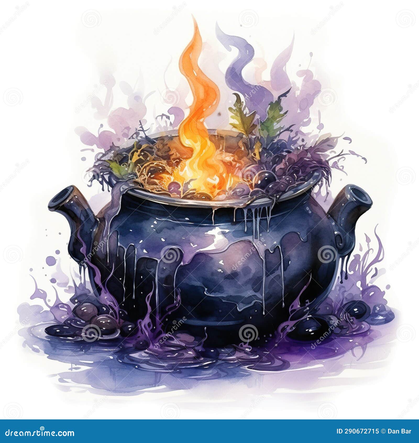 Watercolor Witch S Cauldron, Boiling Magic Potion. Generative Ai Stock ...