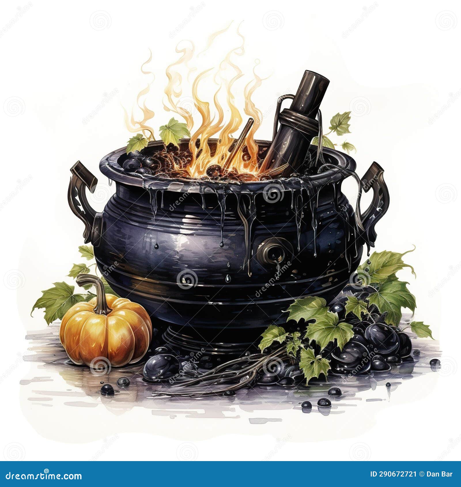 Watercolor Witch S Cauldron, Boiling Magic Potion. Generative Ai Stock ...
