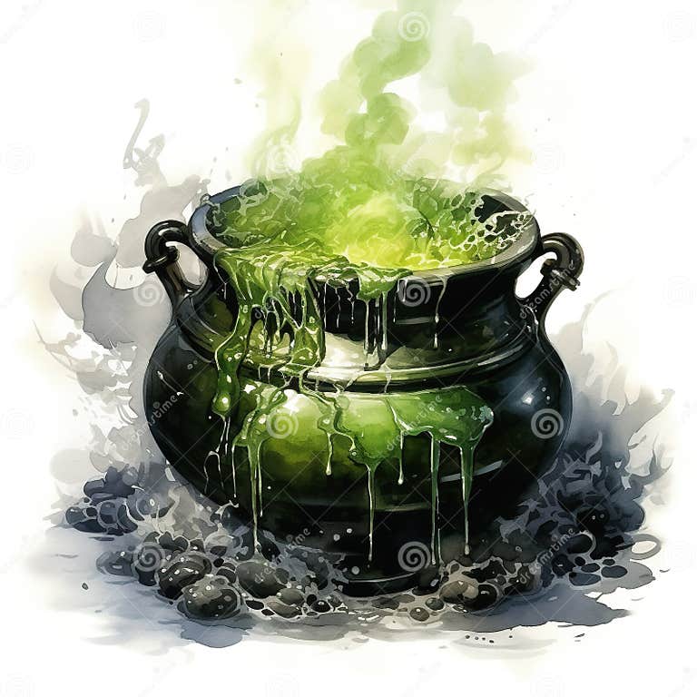 Watercolor Witch S Cauldron, Boiling Magic Potion. Generative Ai Stock ...