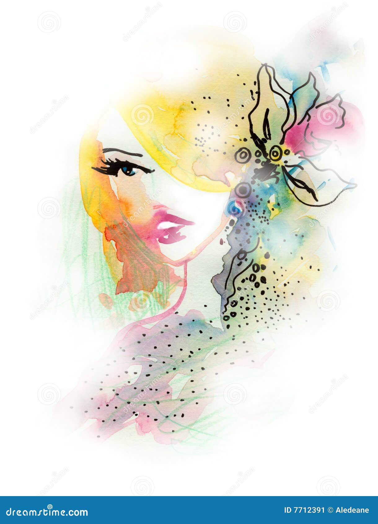 Watercolor Woman Face stock illustration. Illustration of blonde - 7712391