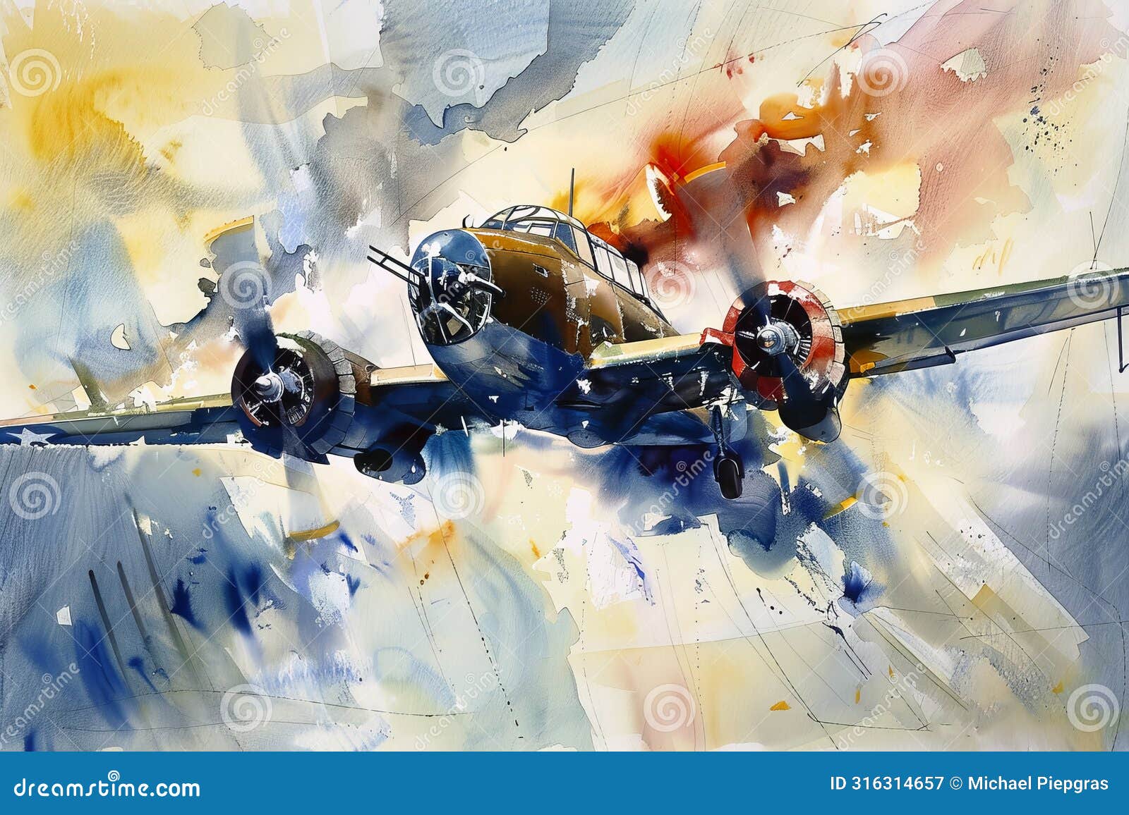 Watercolor of a World War Ii Airplane Stock Illustration - Illustration ...