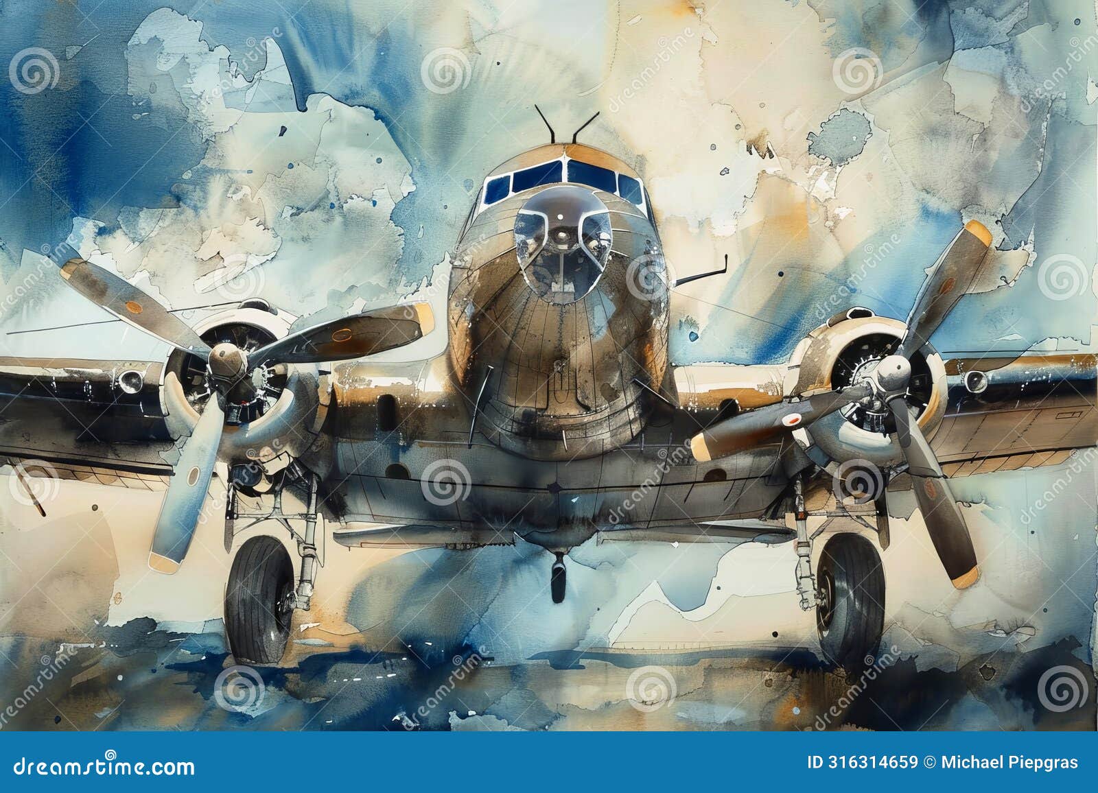 Watercolor of a World War Ii Airplane Stock Illustration - Illustration ...