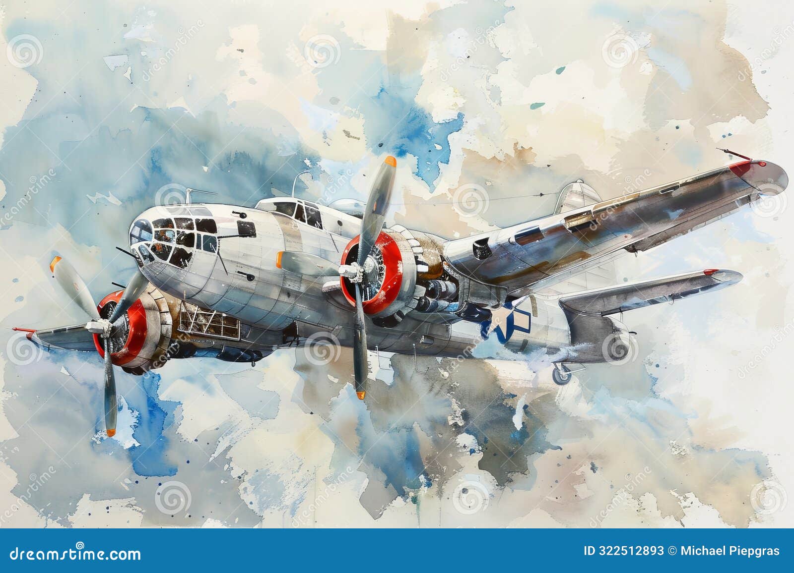Watercolor of a World War Ii Airplane Stock Image - Image of heroic ...