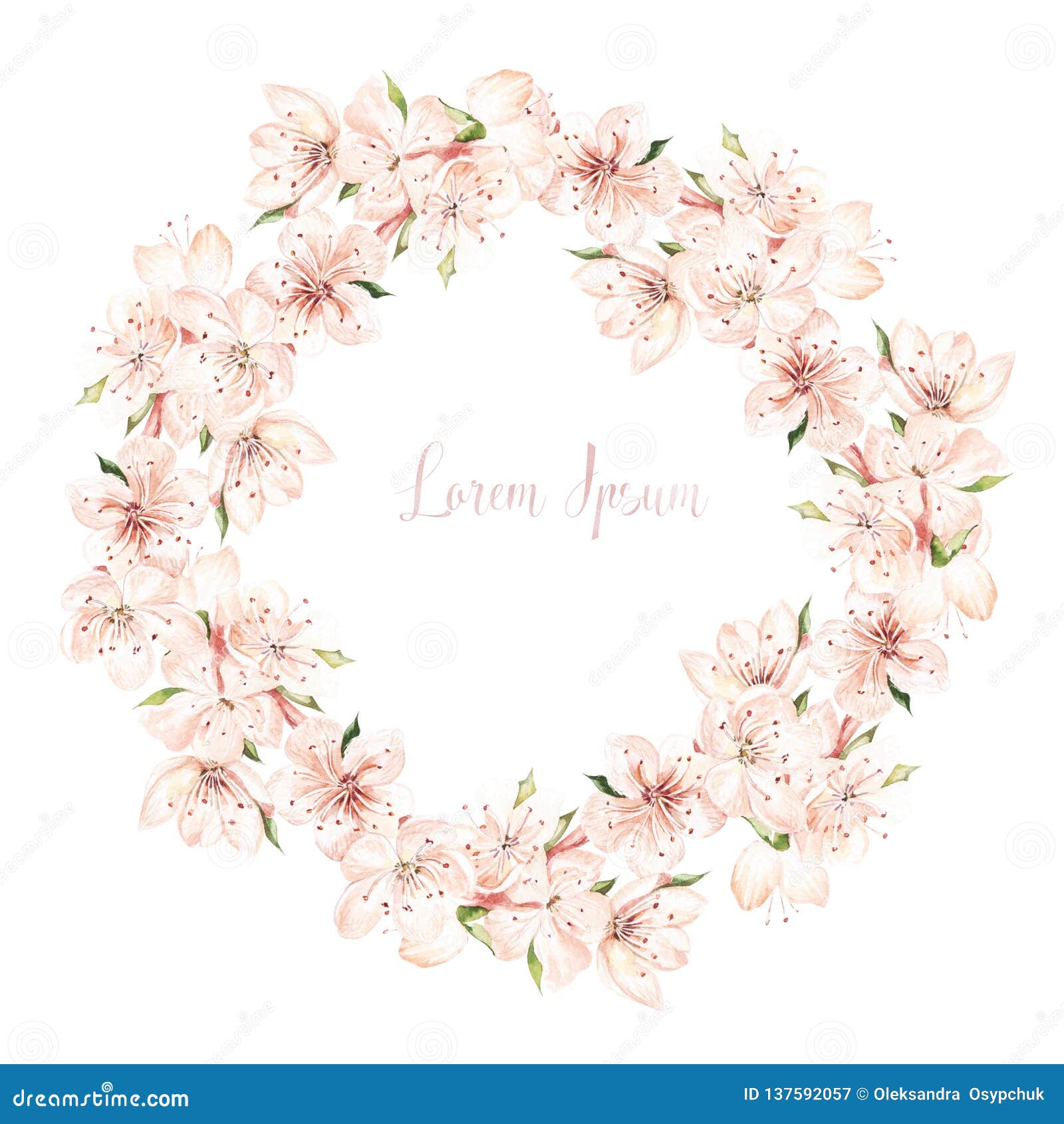Beautiful Watercolor Wreath with Spring Flowers. Stock Illustration ...