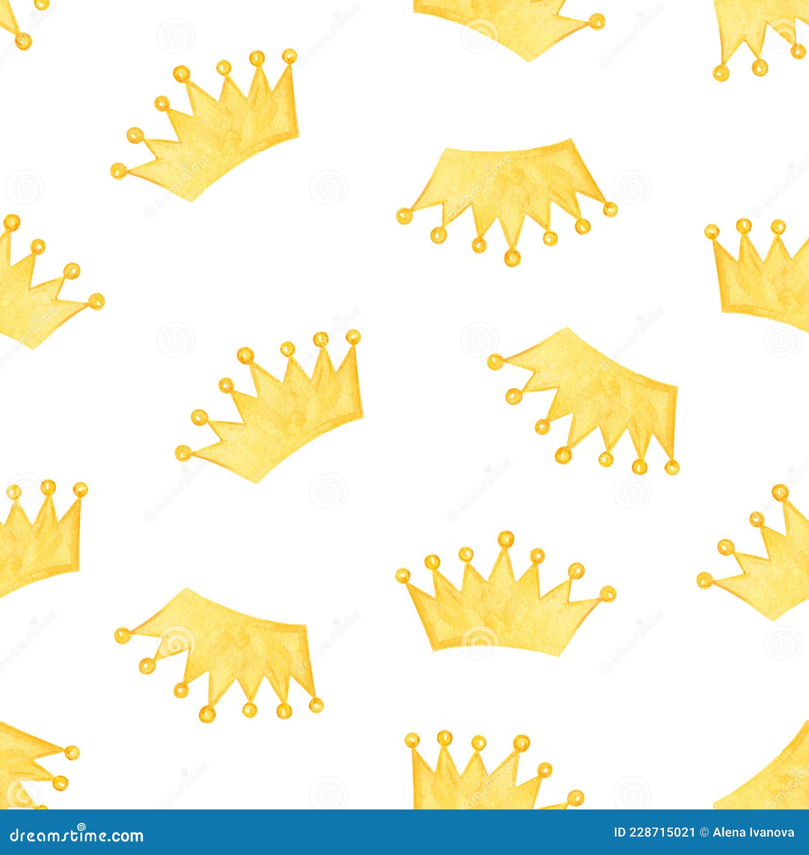Watercolor Yellow Crowns Seamless Pattern on White Background Stock ...