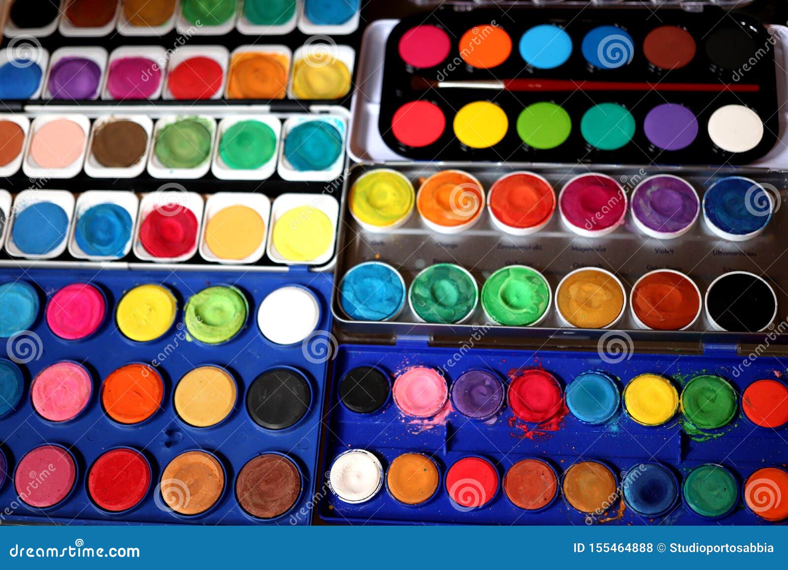 Watercolors in boxes stock photo. Image of colorbox - 155464888