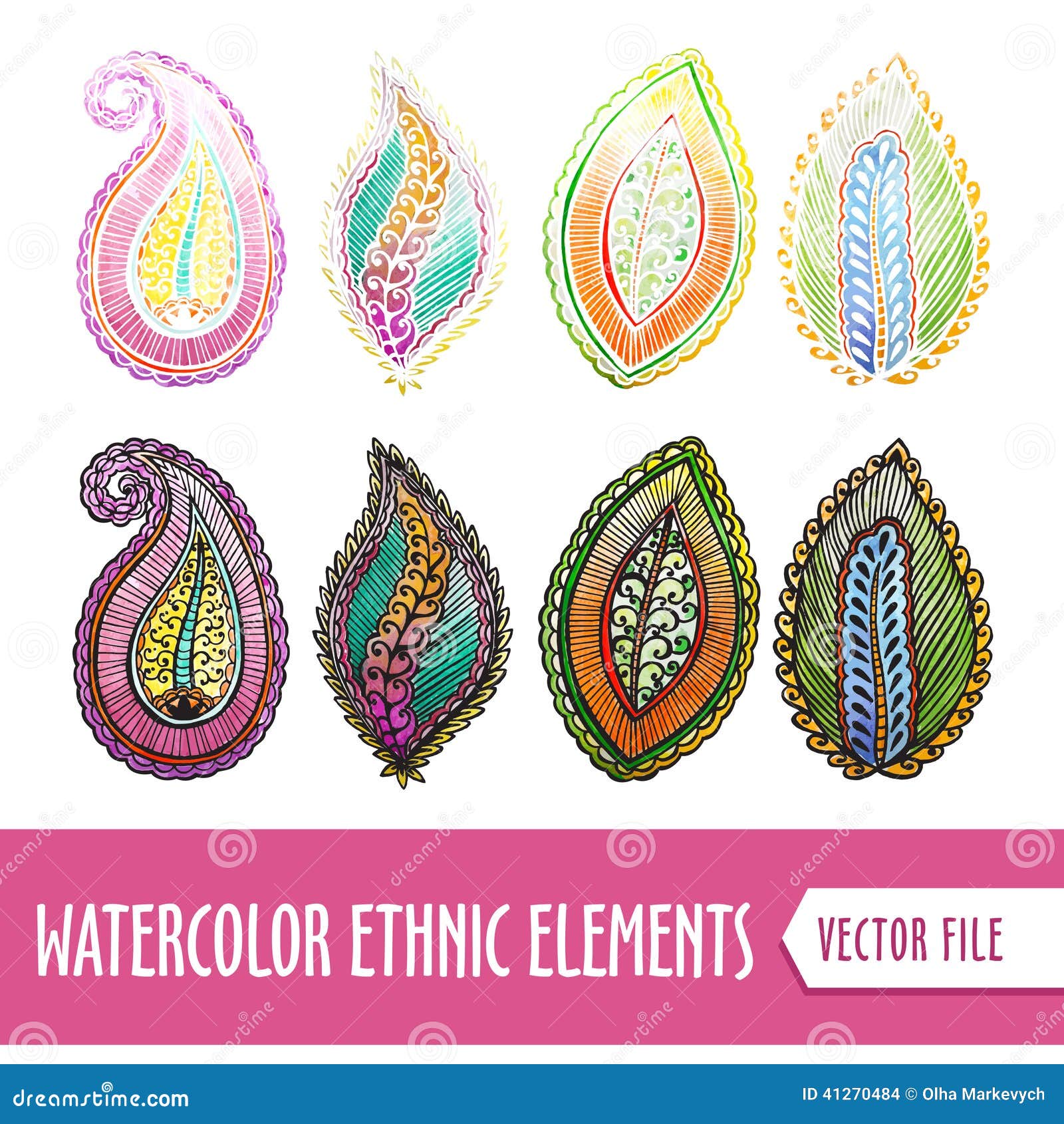 Watercolors Ethnic Elements Stock Vector - Illustration of ornate ...