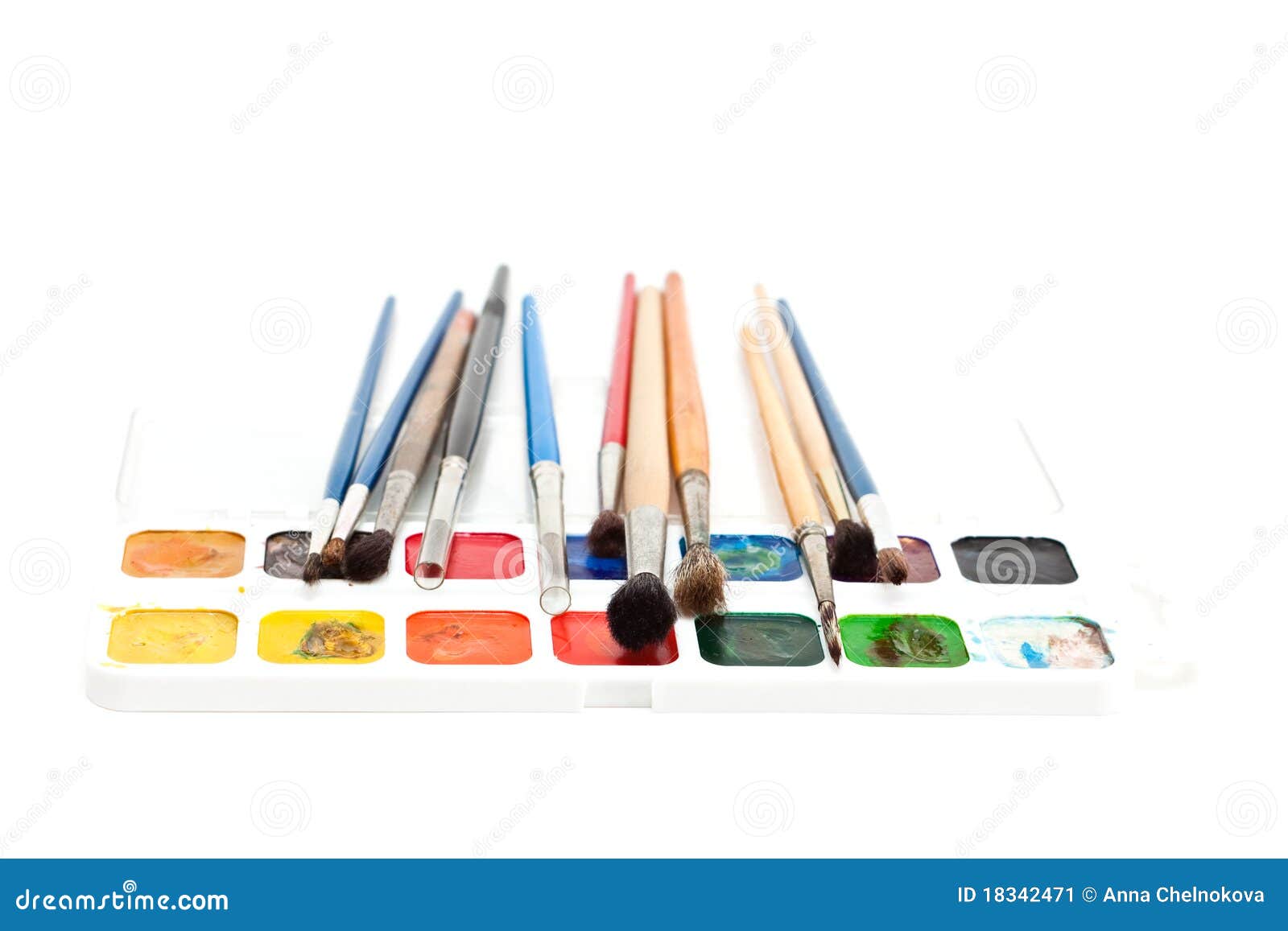Watercolors With Paint Brushes. Stock Image - Image of isolated, mixing ...