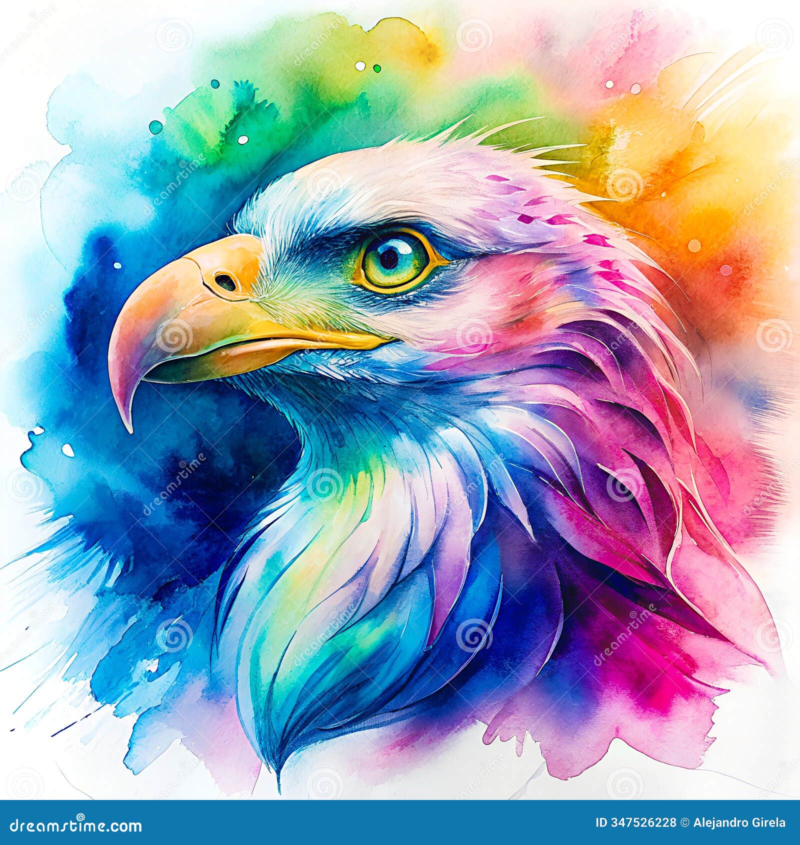 Realistic Watercolour Bald Eagle with Abstract Splatter Design Stock ...