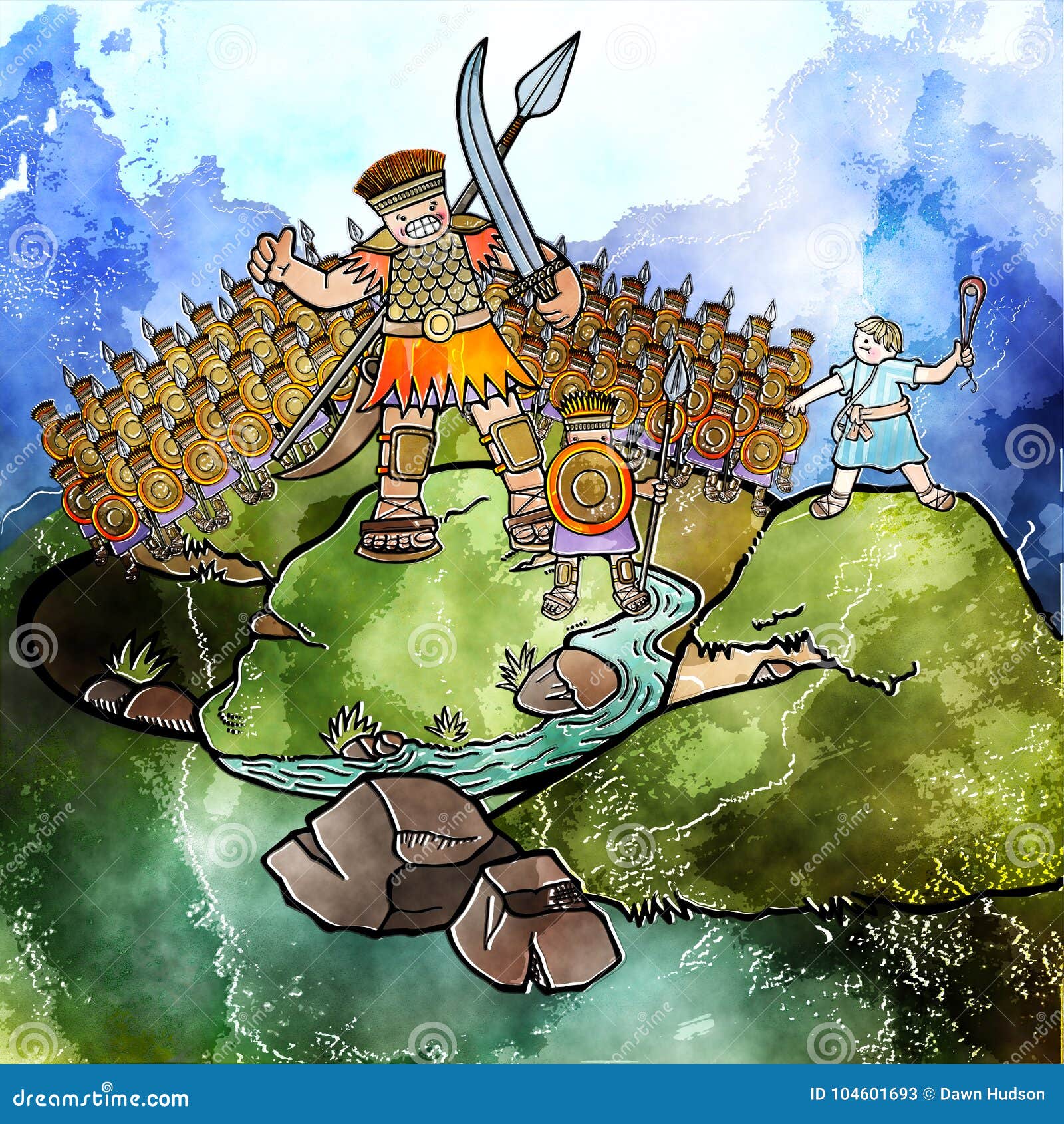 Watercolour David Und Goliath Stock Abbildung - Illustration von riesig ...