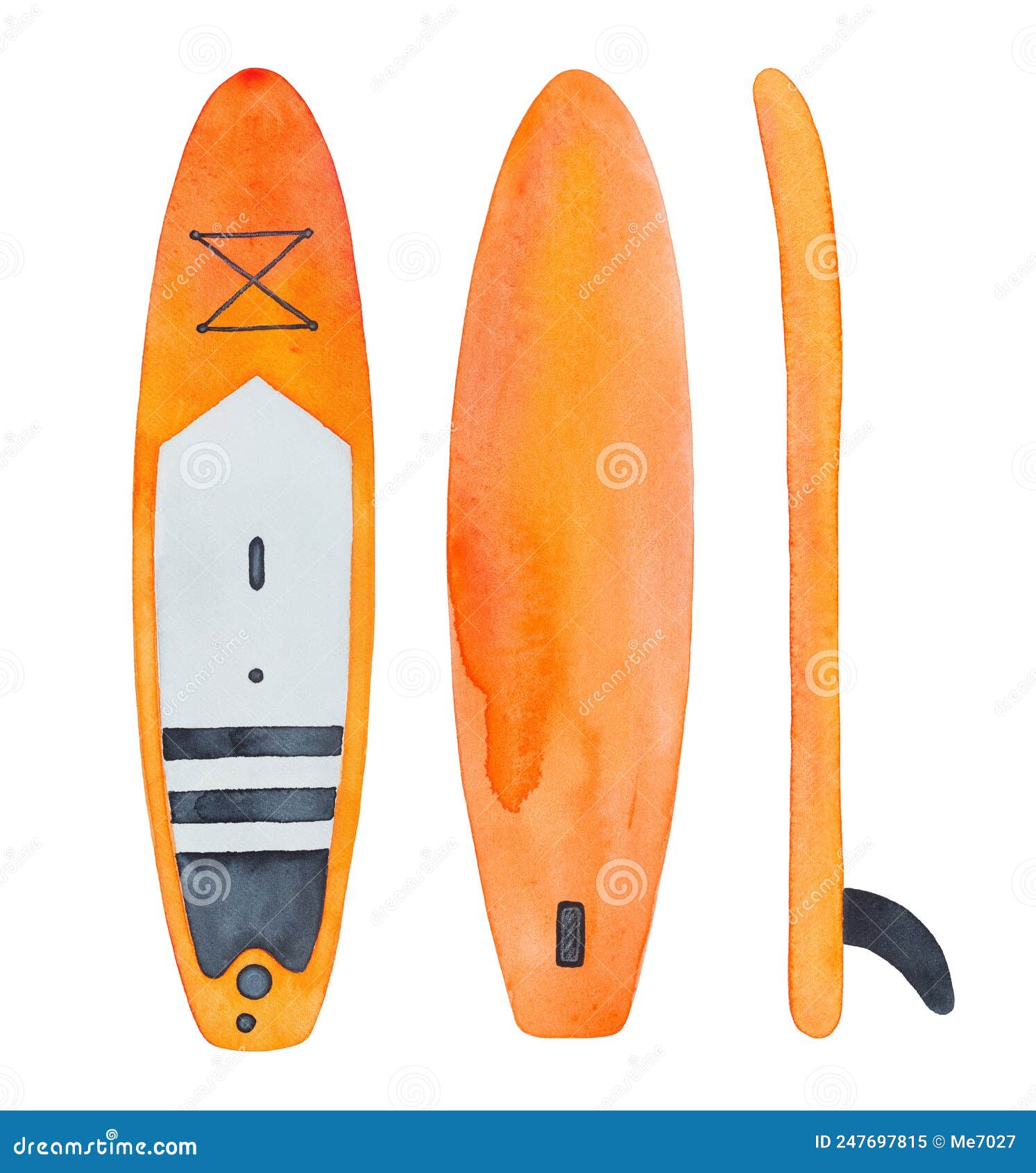 Watercolour Handdrawn Illustration Set of Stand Up Paddle Board in ...