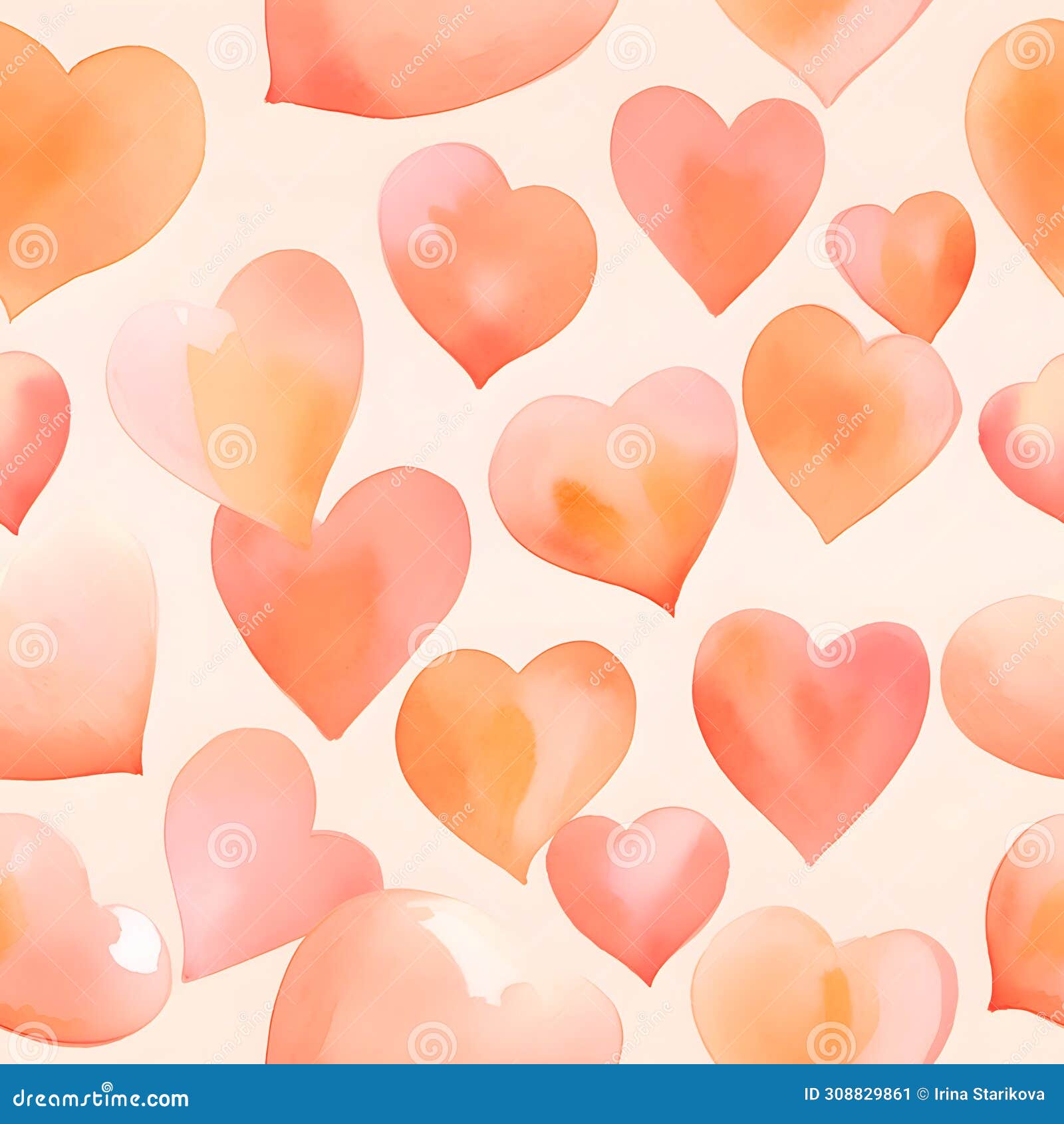 Watercolour Heart Isolated on White Background Seamless Pattern Stock ...