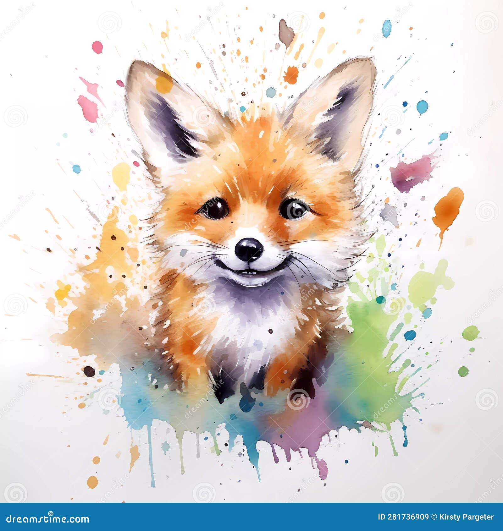 Watercolour Image of Cute Fox in Pastel Colours Stock Illustration ...