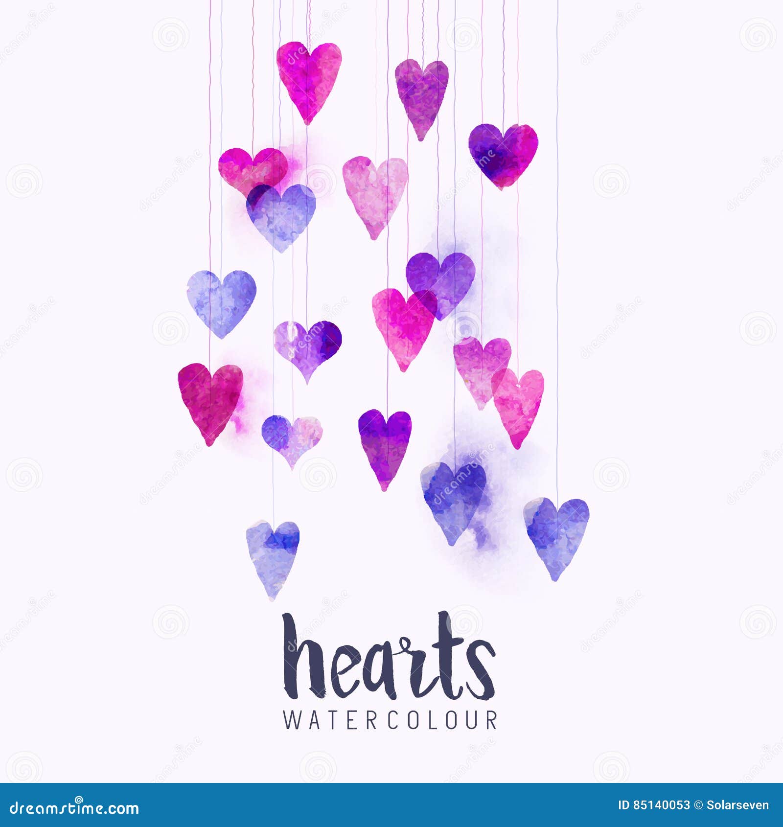 Watercolour Love Hearts on Strings Stock Vector - Illustration of happy ...
