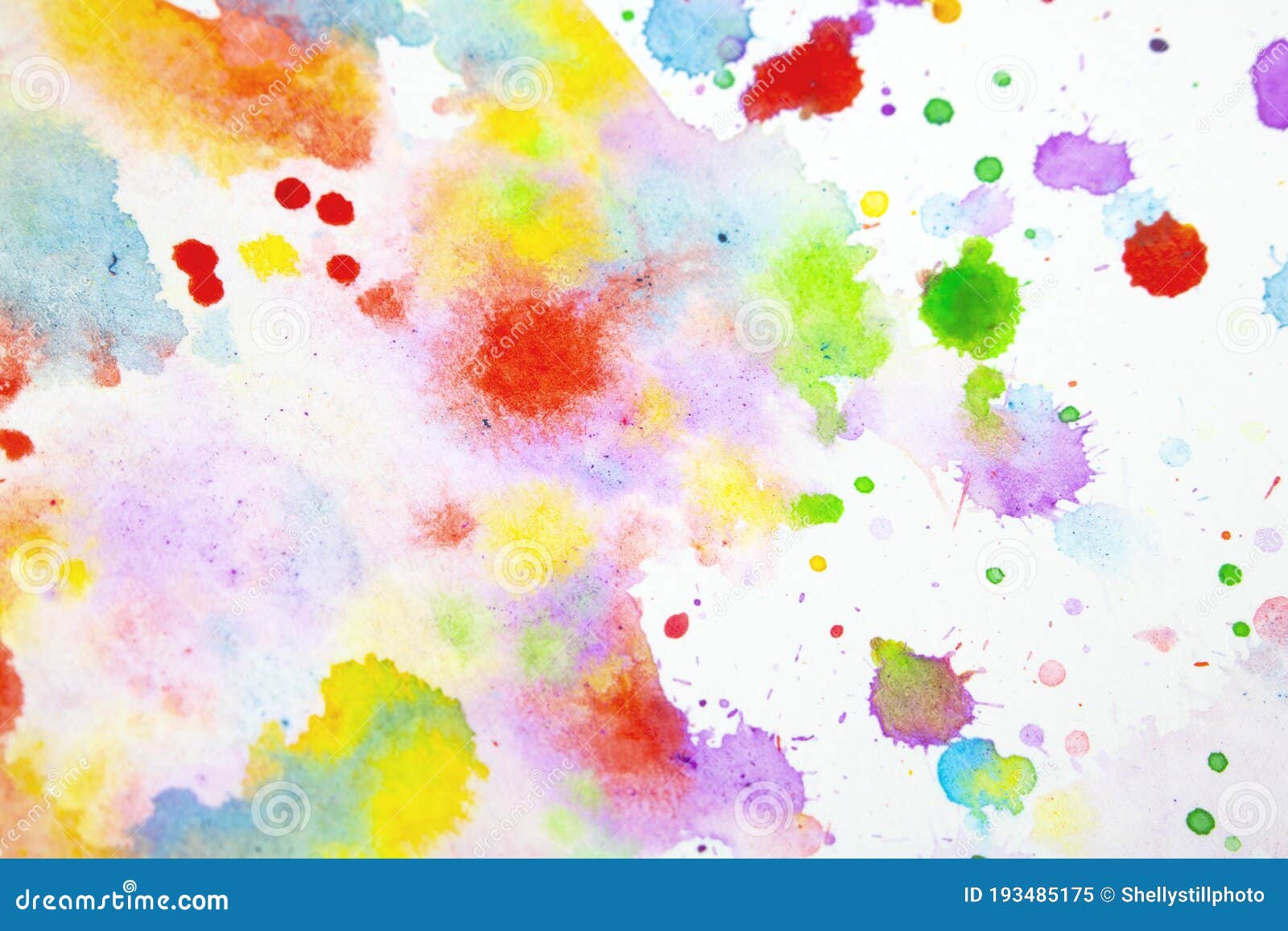 Watercolour Multicolour Rainbow Paint Vibrant Splatters and Drips on a ...