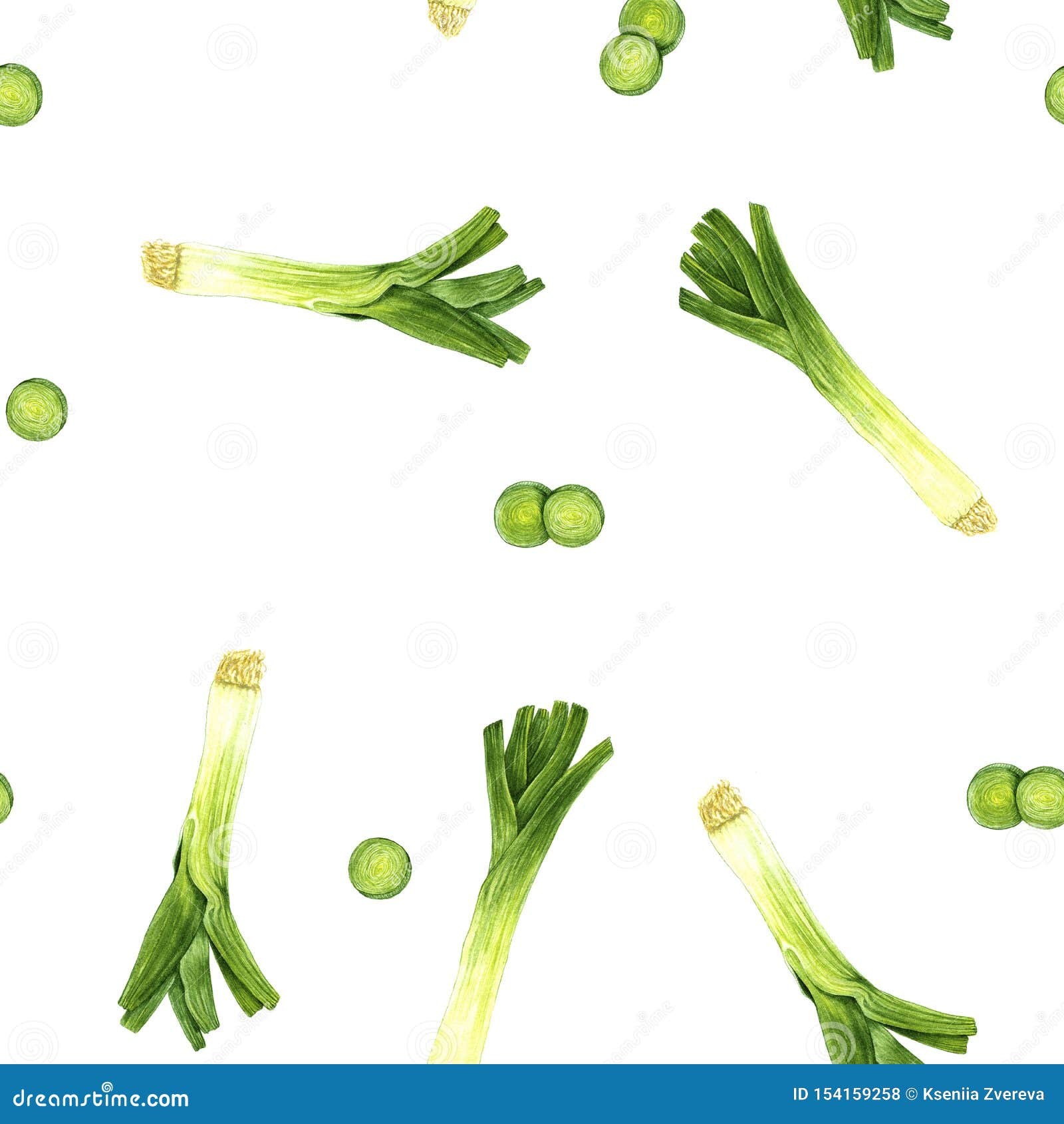 Watercolour Original Leeks Pattern Stock Illustration - Illustration of ...