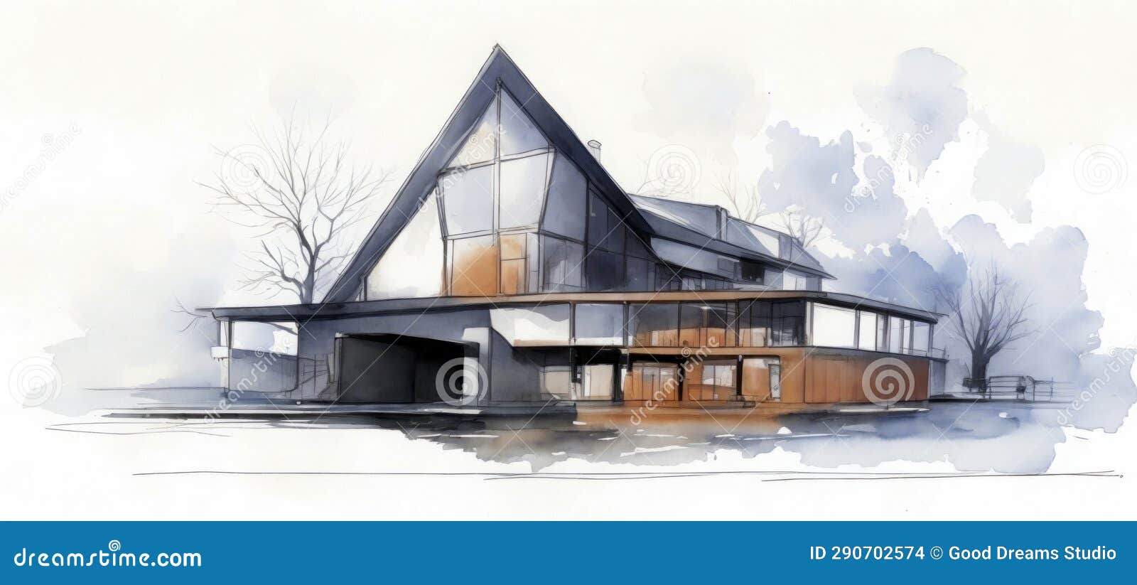 Abstract Watercolour Technical Drawing, a Sketch of the Building S ...