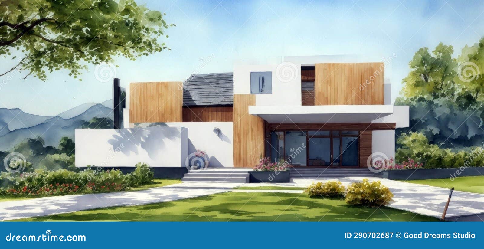 Abstract Watercolour Technical Drawing, a Sketch of the Building S ...