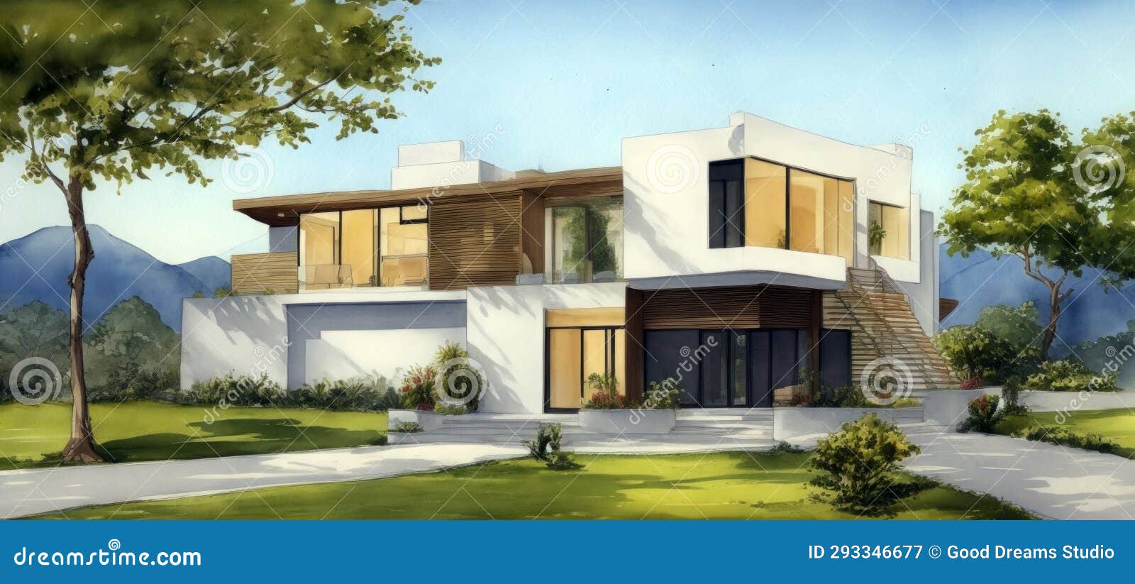 Watercolour Paint Technical Drawing, A Sketch Of The Building Design ...