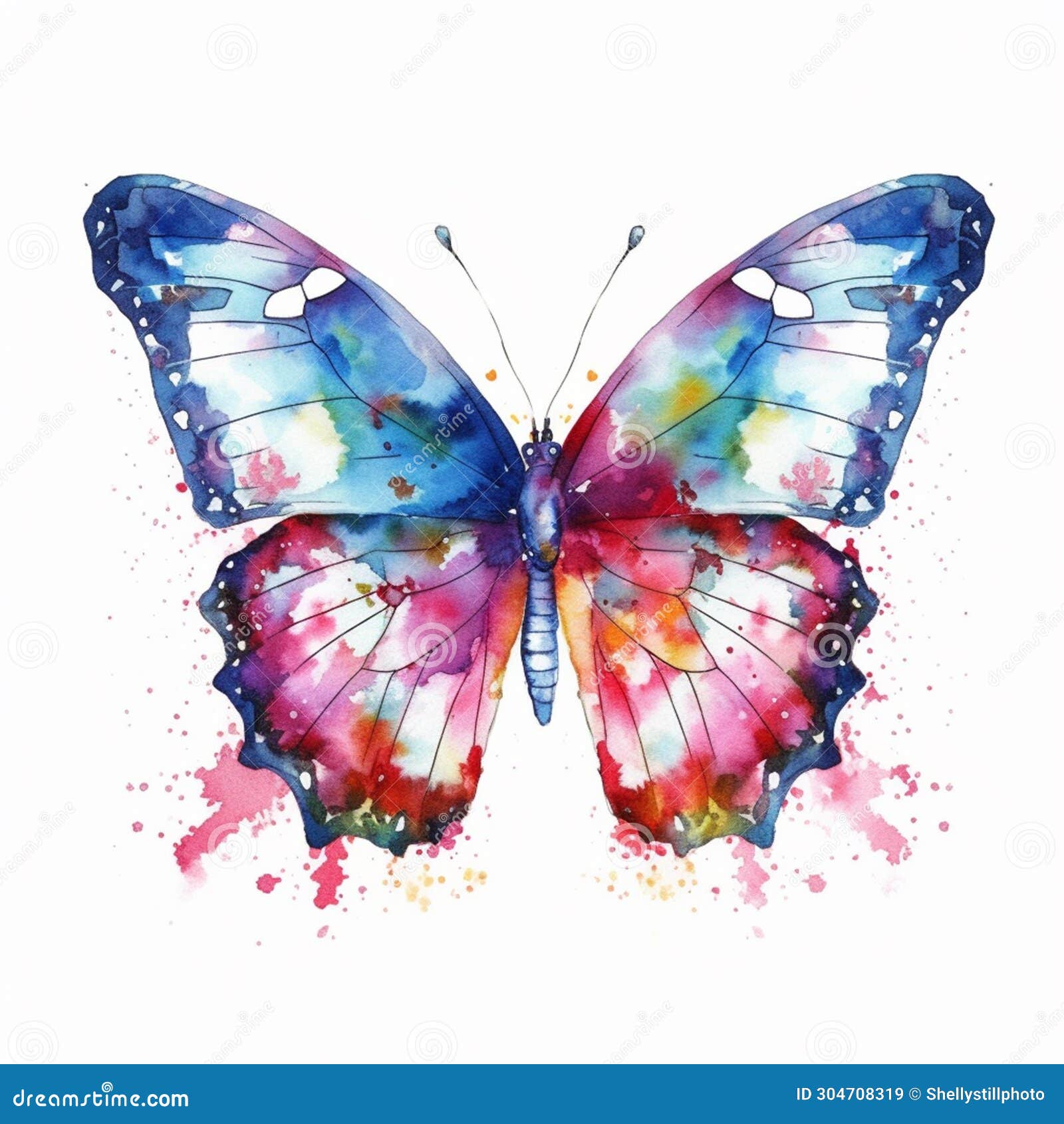Watercolour Painted Butterfly Illustration Splatter Design Stock ...