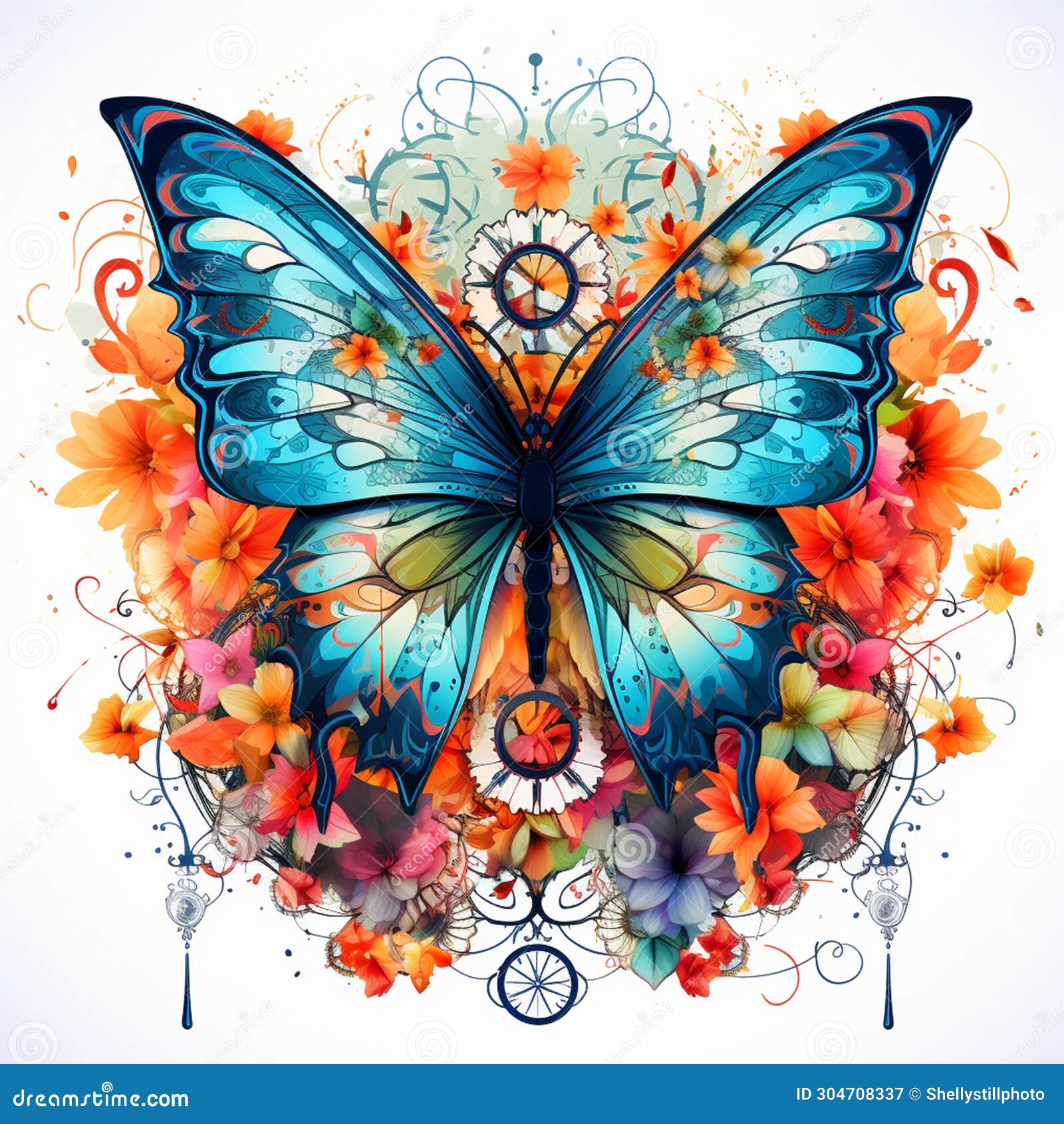 Watercolour Painted Butterfly Illustration Splatter Design Stock ...