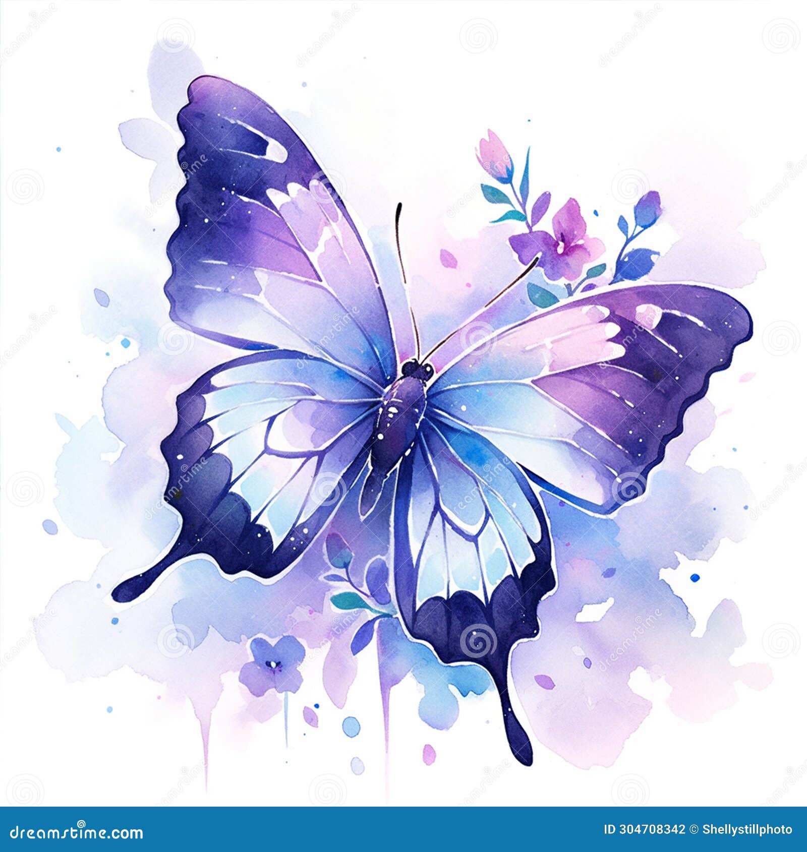 Watercolour Painted Butterfly Illustration Splatter Design Stock ...