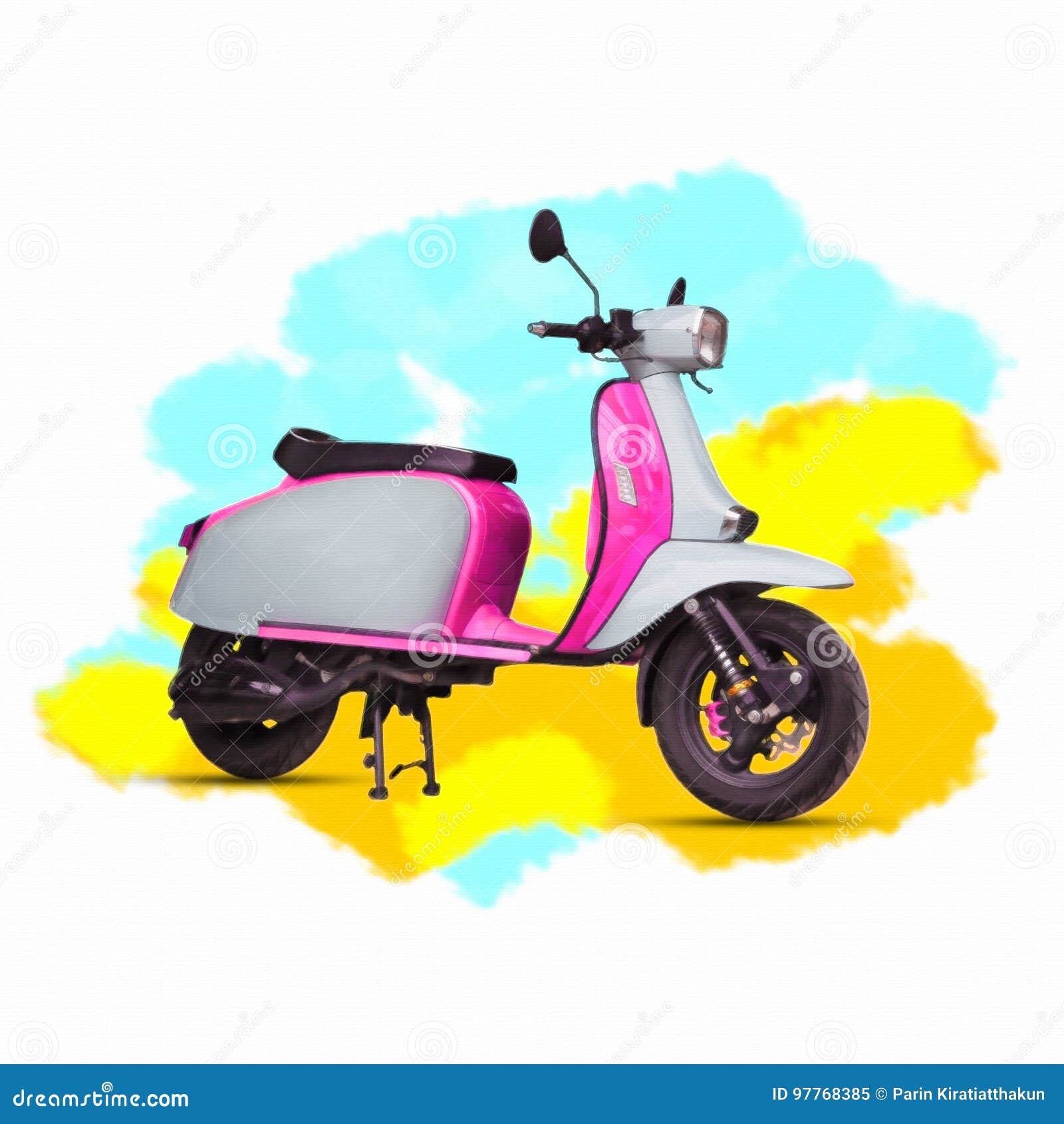 Watercolour Painting of Pink Motorcycle on White Stock Illustration ...