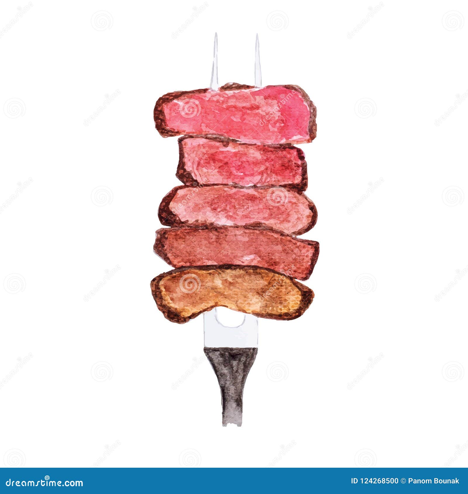 Watercolour Painting Slices of Beef Steak on Meat Fork Stock ... Watercolour Painting Slices of Beef Steak on Meat Fork Stock ...