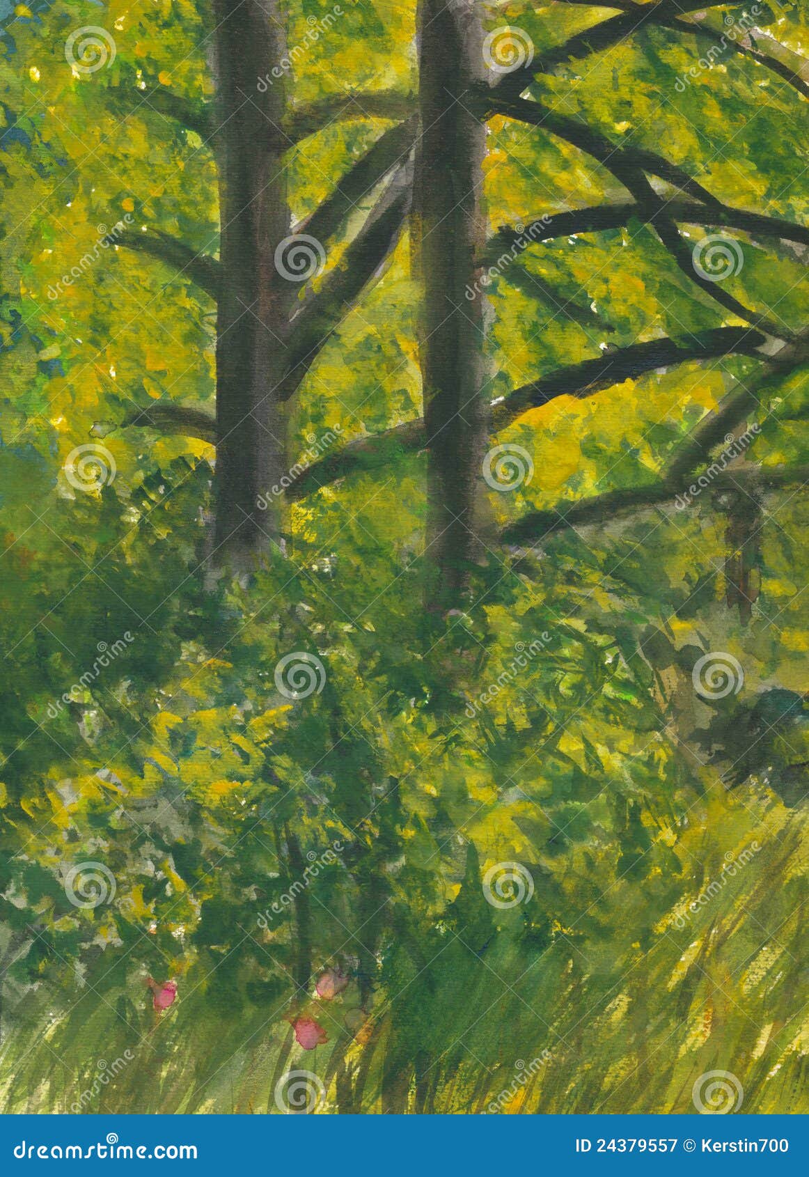 Watercolour Painting Of Trees And Bushes Royalty Free Stock Photography ...