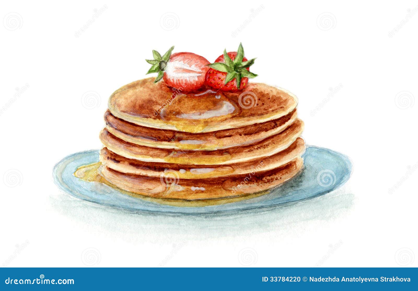 Watercolour Pancakes with Strawberries Stock Illustration ...