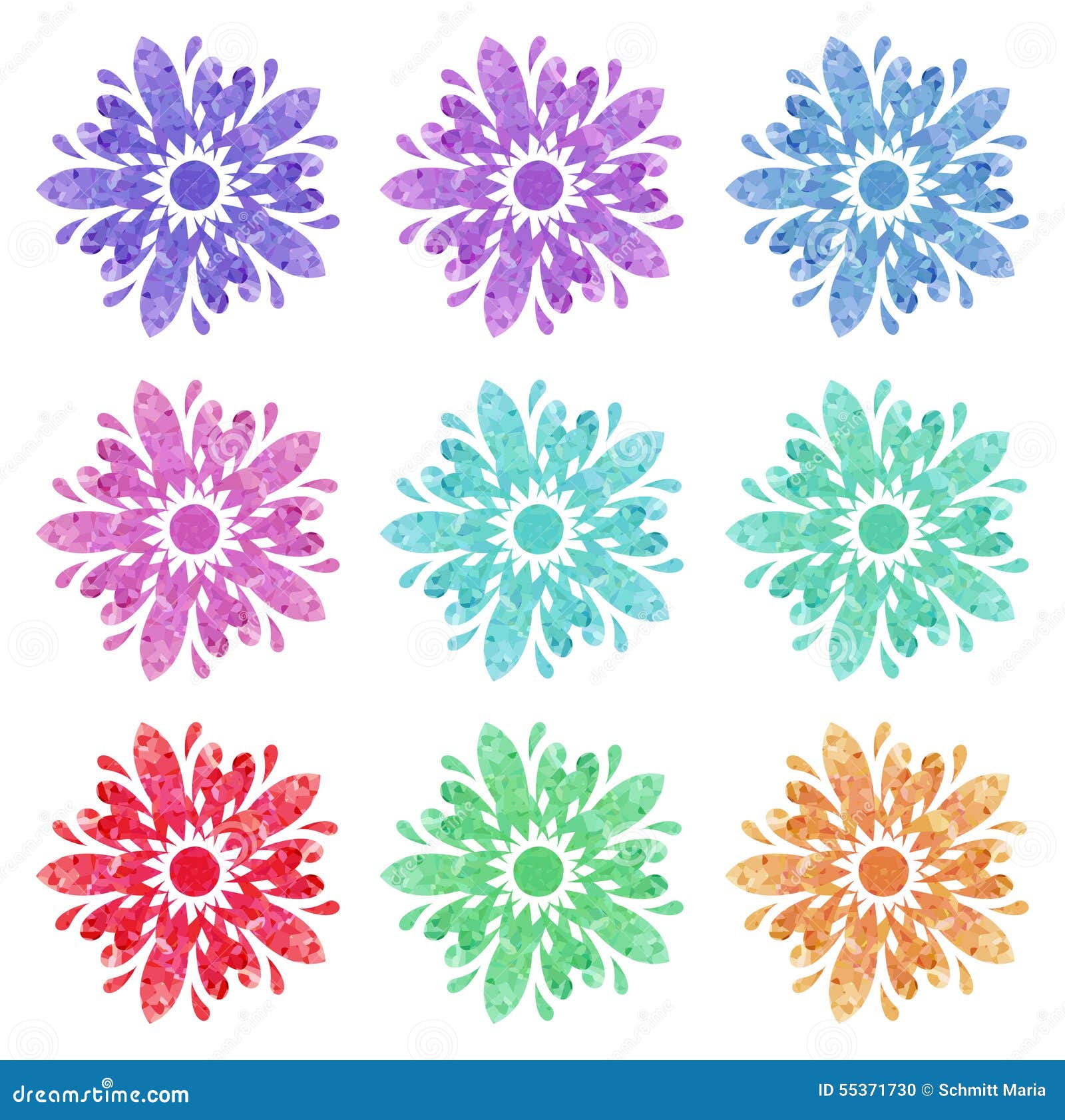 Watercolour Pattern - Set of Nine Abstract Flowers Stock Vector ...