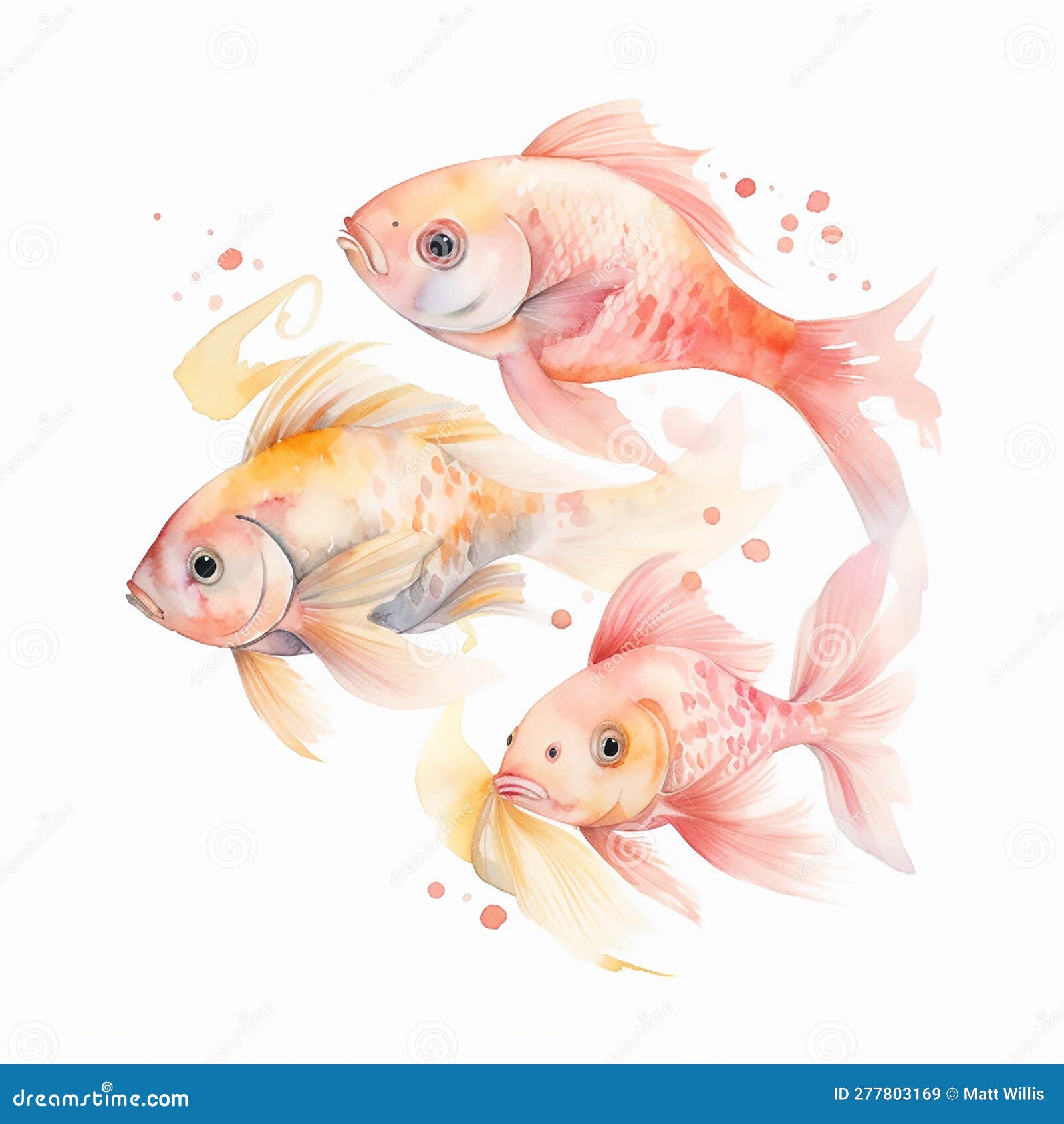 3 Watercolour Peach Fish stock illustration. Illustration of freshness ...
