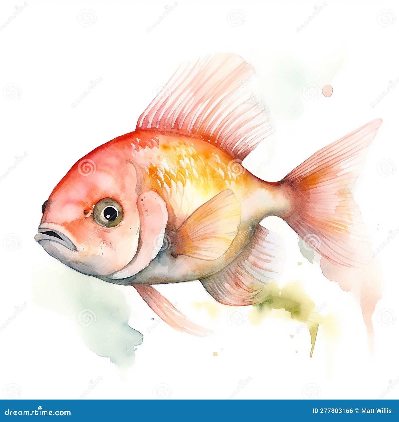 Watercolour Peach Fish stock illustration. Illustration of reef - 277803166
