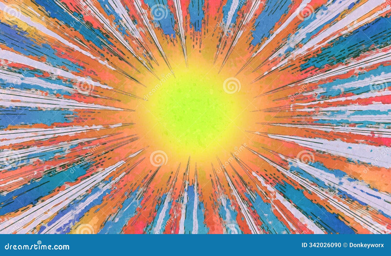 Watercolour Rough Comic Book Starburst with Manga Style Rays Impact ...