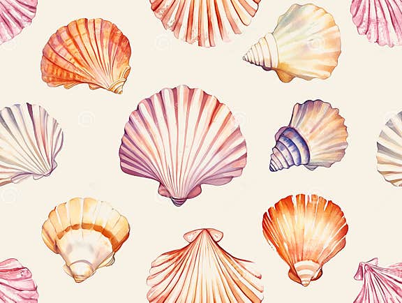 Watercolour Shells Seamless Repeated Pattern Tile Stock Illustration ...