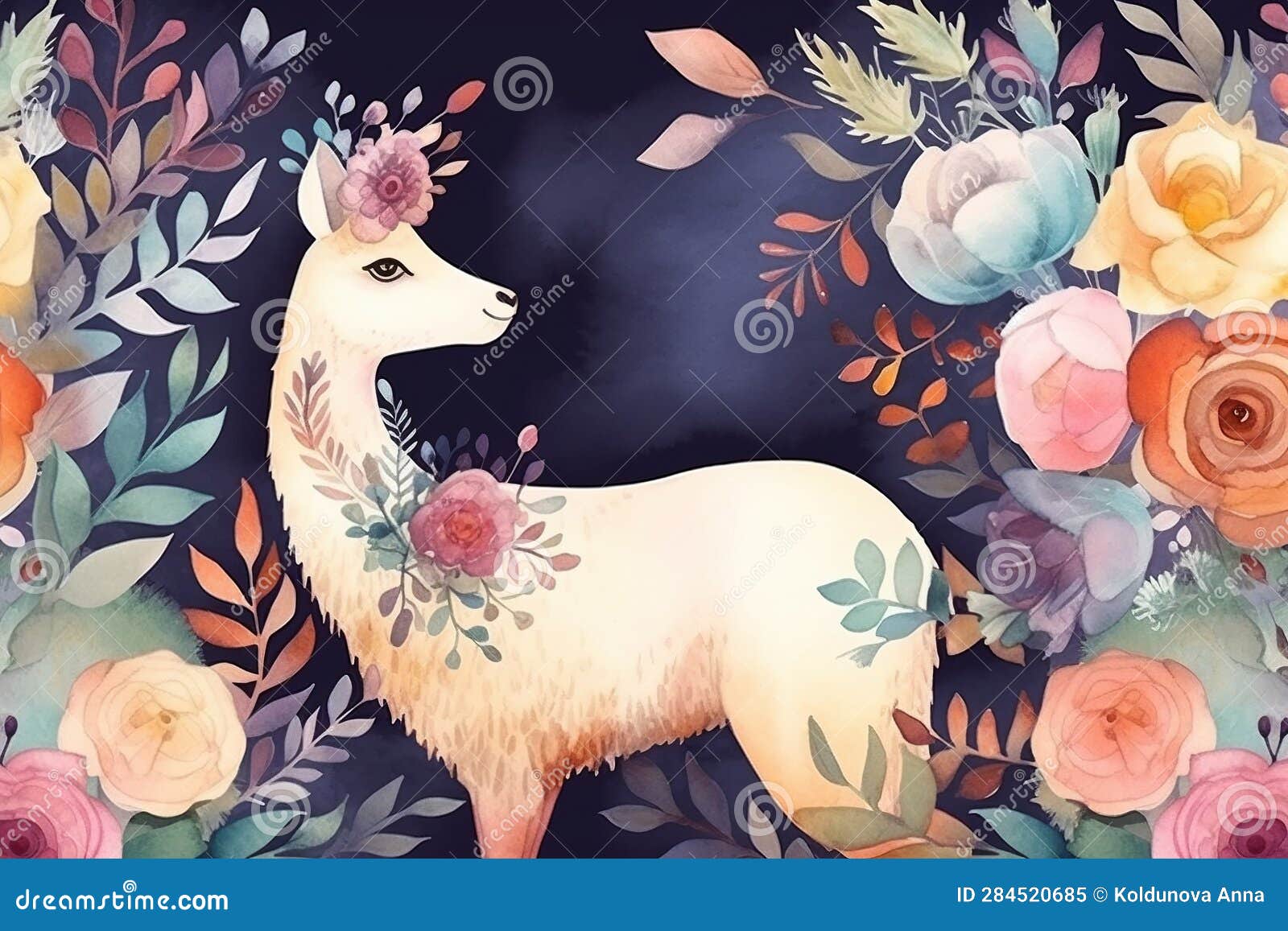 Watercolour Spring Cartoon with Lama Created with Generative AI ...