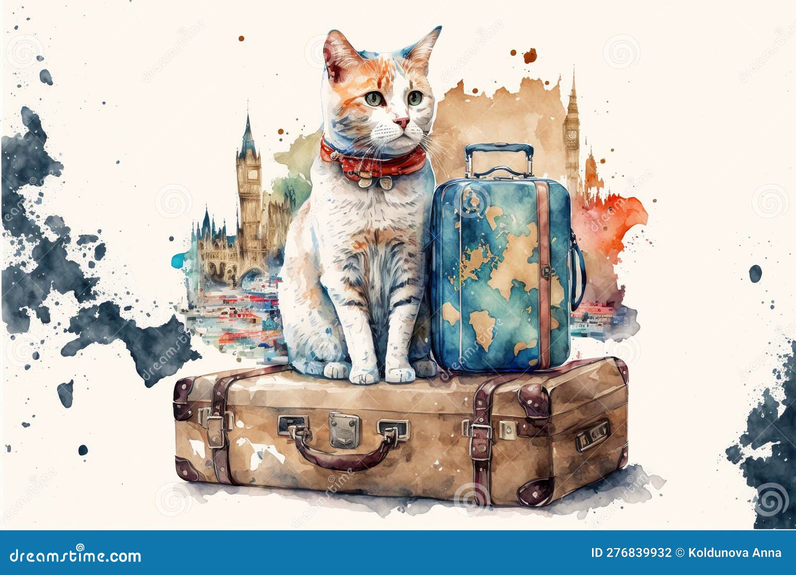 Watercolour Travel Cat, Created with Generative AI Technology Stock ...