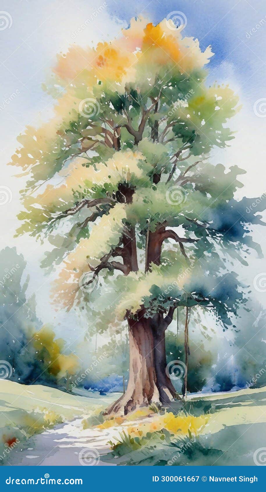 Watercolour trees stock illustration. Illustration of graphic - 300061667