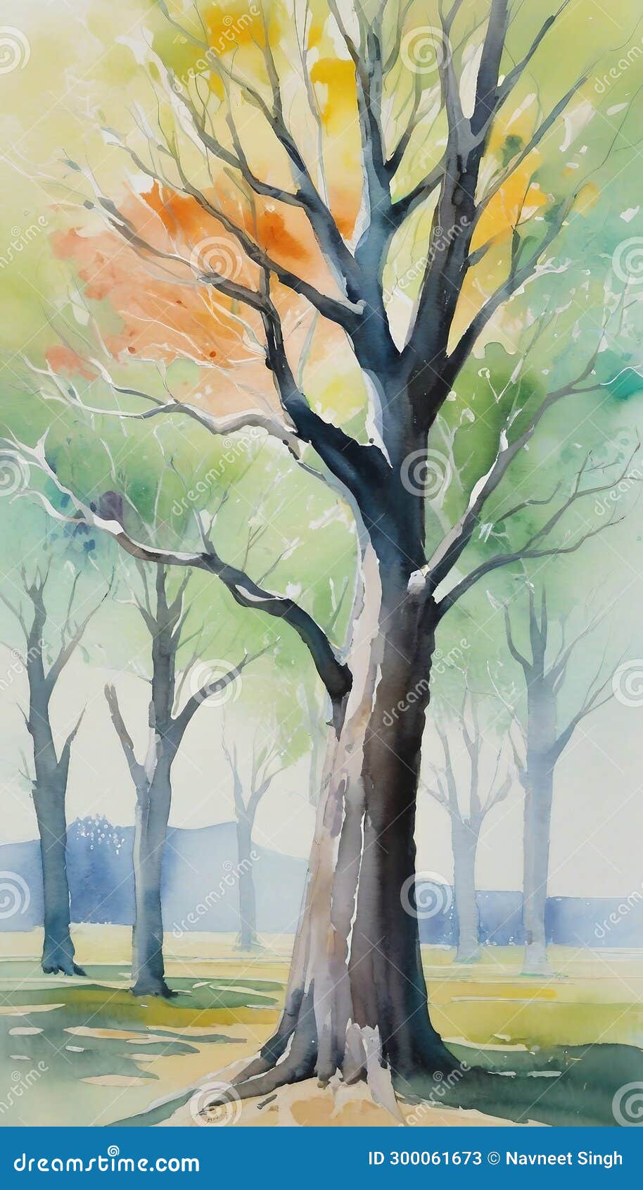 Watercolour trees stock illustration. Illustration of plant - 300061673
