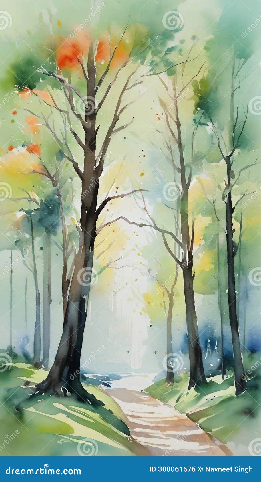 Watercolour trees stock illustration. Illustration of branch - 300061676