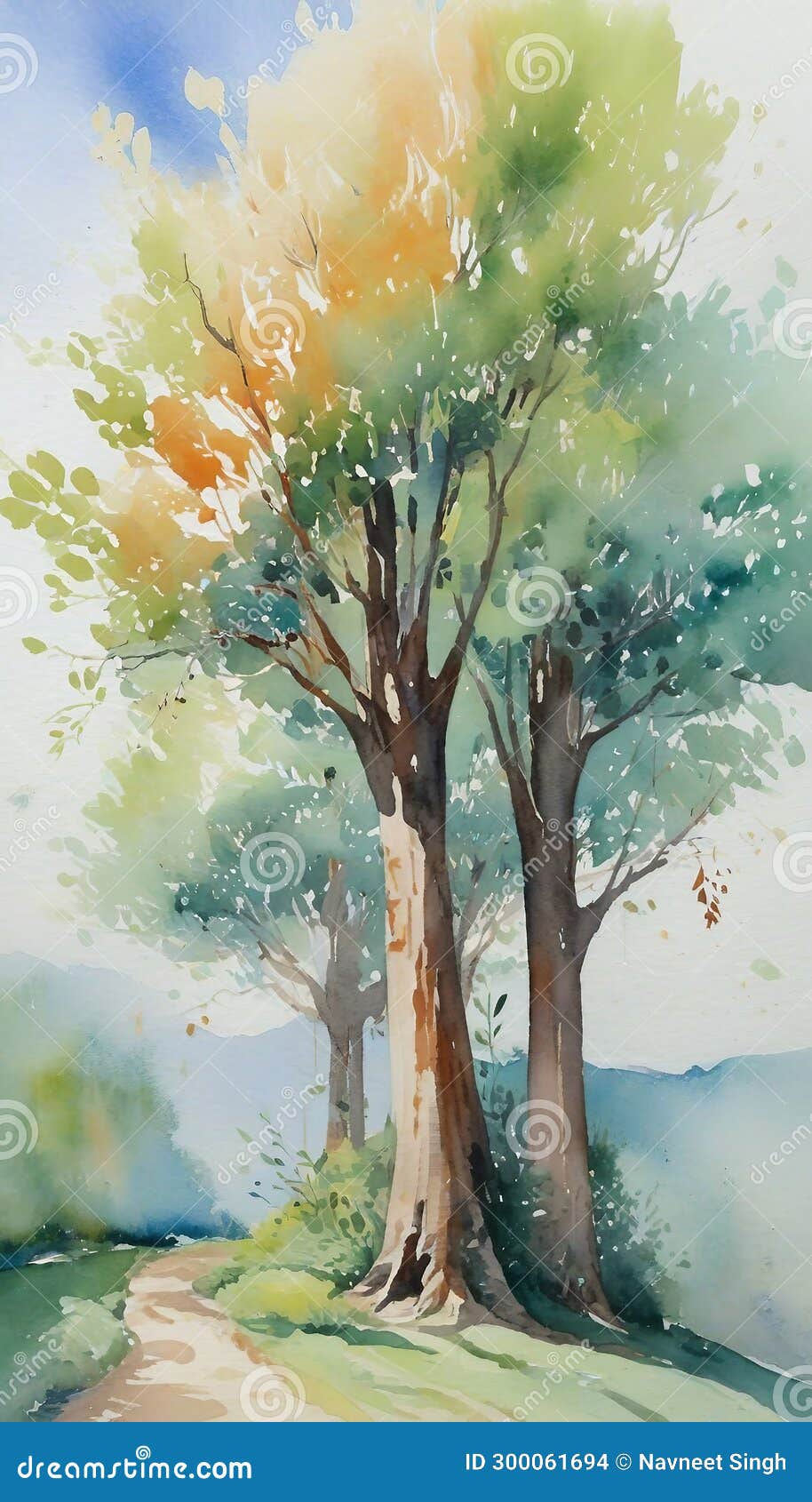 Watercolour trees stock illustration. Illustration of handwritten ...