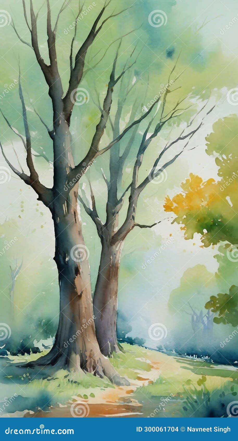 Watercolour trees stock illustration. Illustration of plant - 300061704
