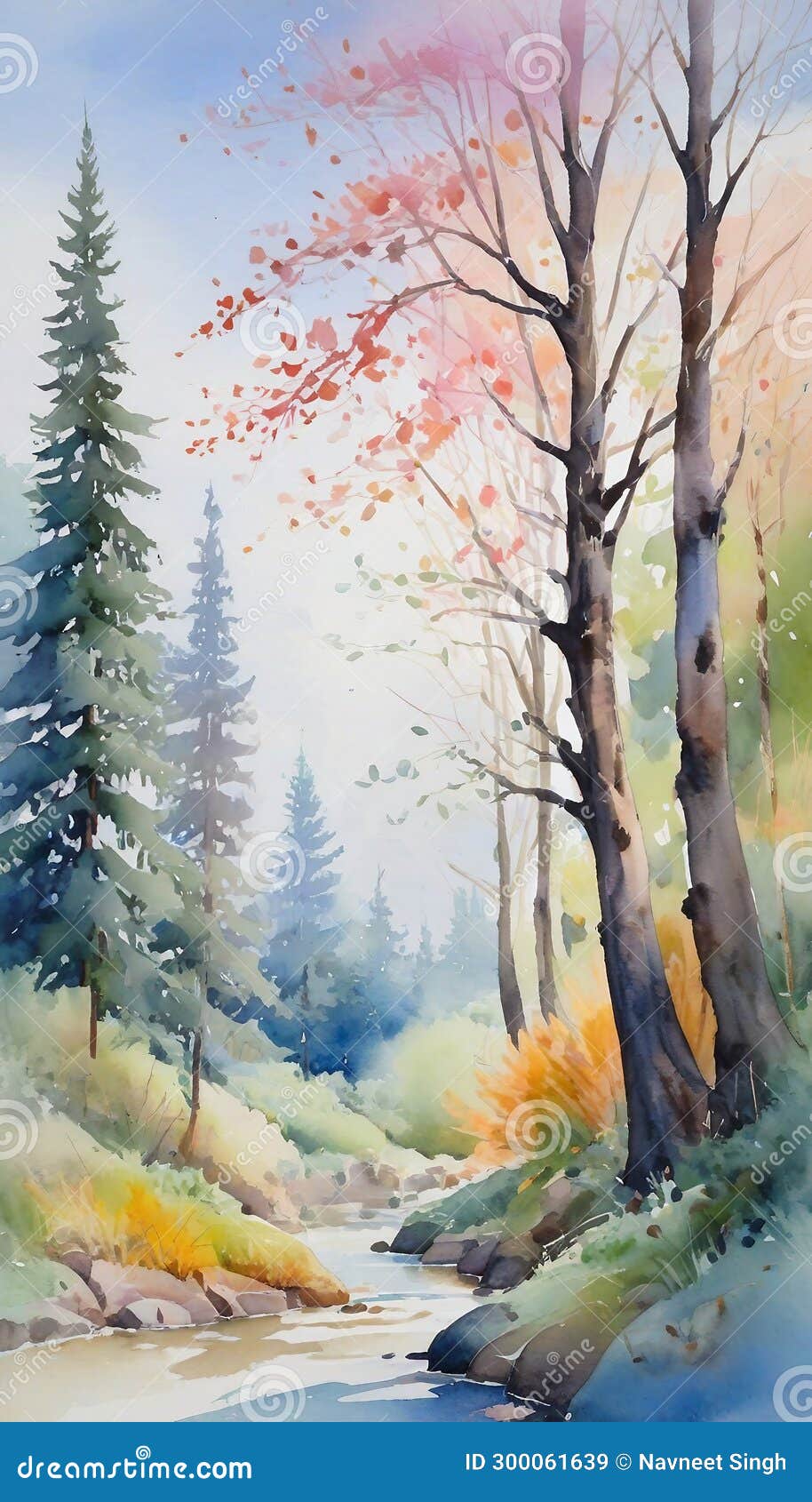 Watercolor trees stock illustration. Illustration of leaves - 300061639