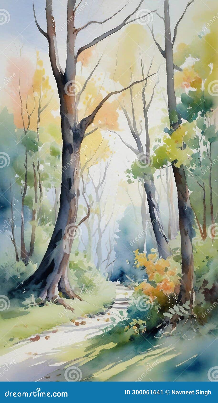 Watercolor trees stock illustration. Illustration of vector - 300061641