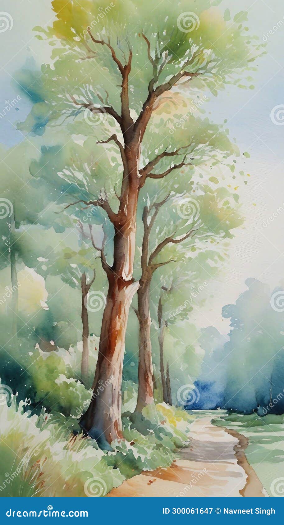 Watercolor trees stock illustration. Illustration of plant - 300061647