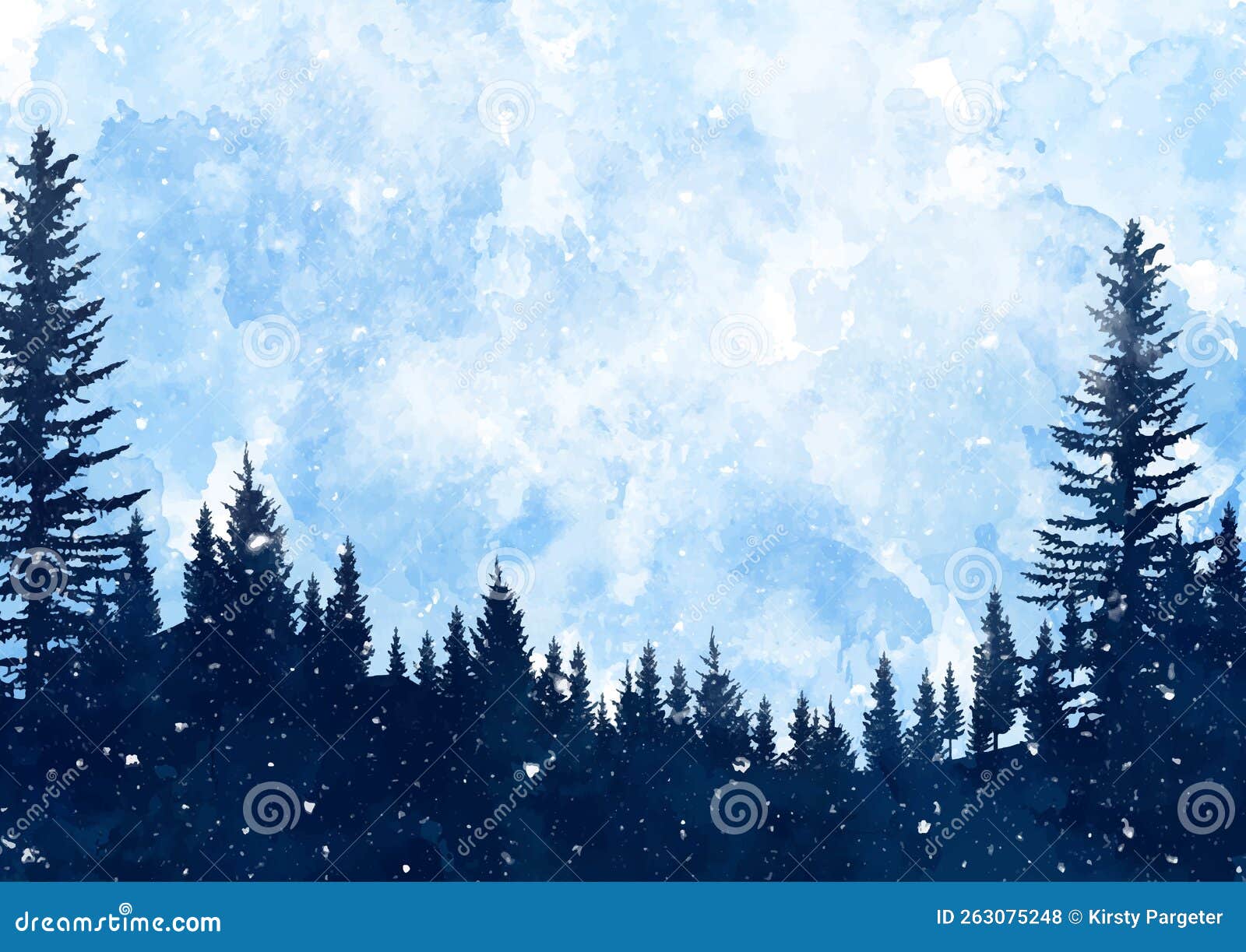 Watercolour Winter Tree Landscape with Snow 2911 Stock Illustration ...