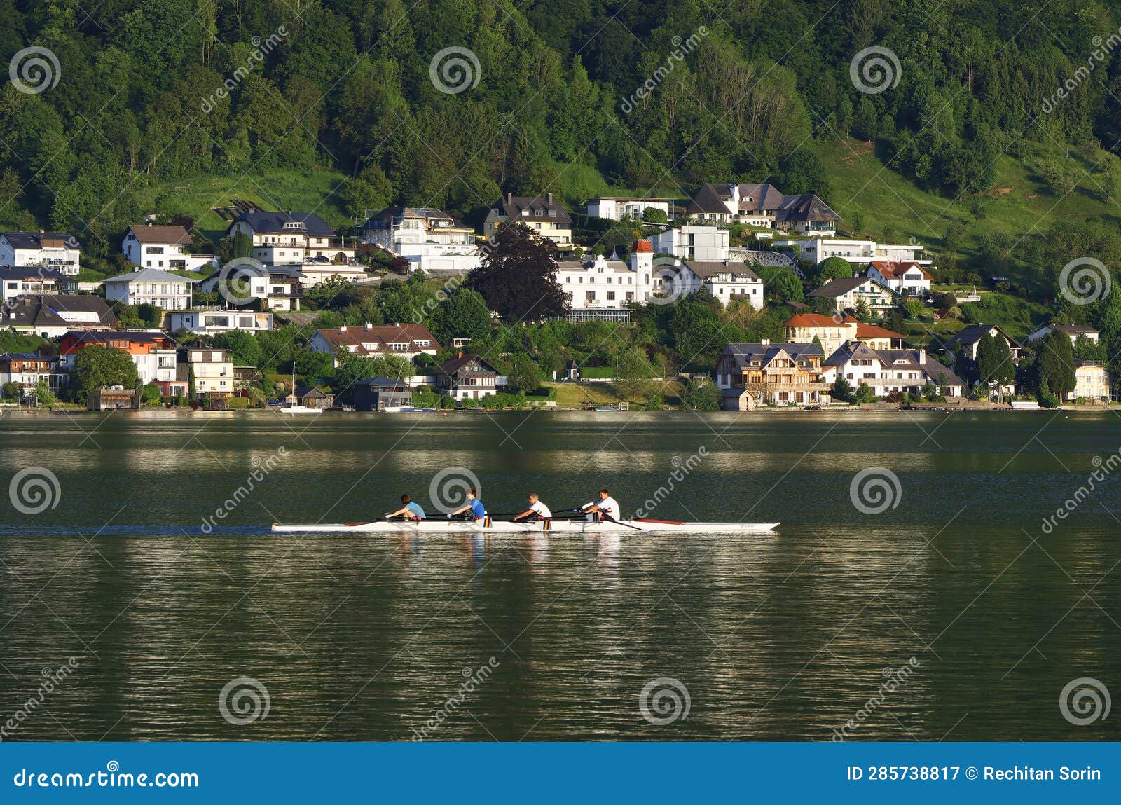 GMUNDEN, AUSTRIA, 28 May, 2023: a Racing Shell with 4 Rowers on ...