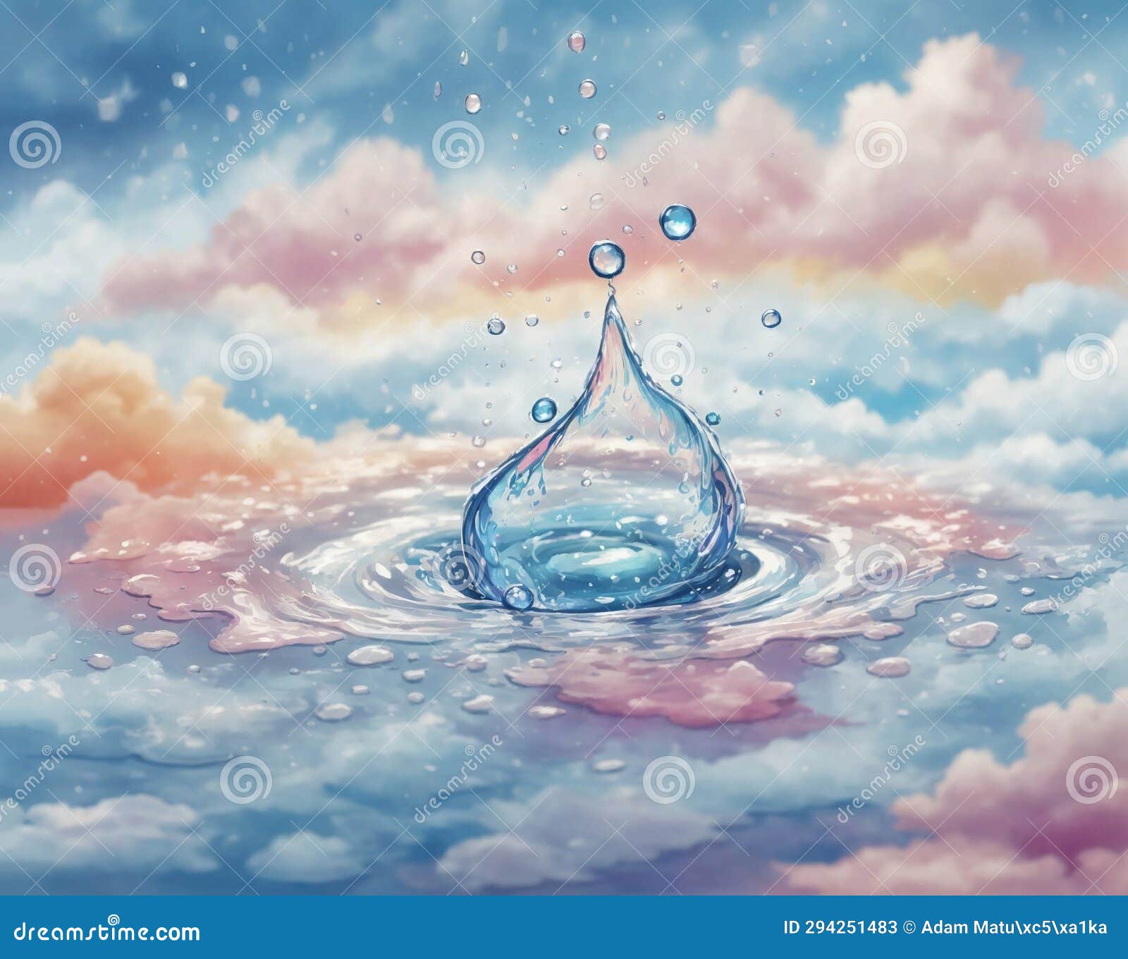 Waterdrop and Sky with Clouds, Ai Generated Stock Illustration ...