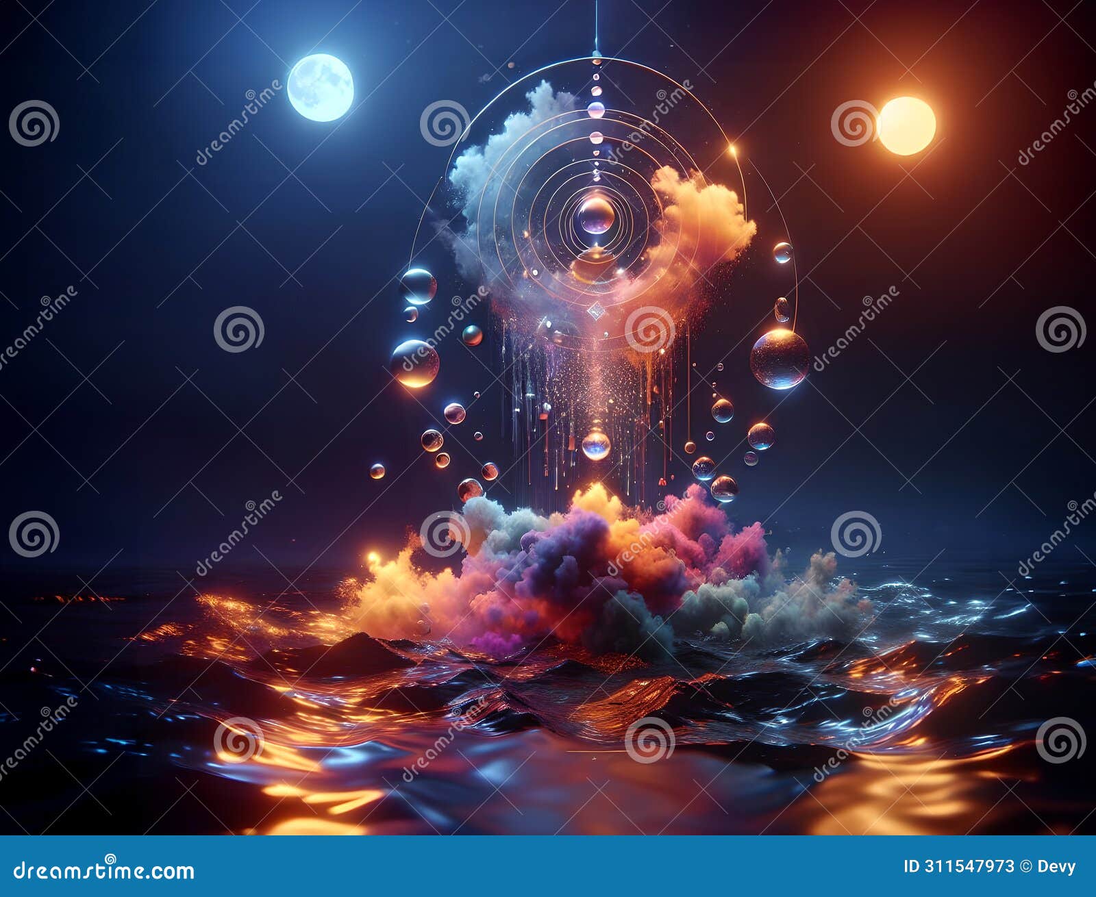 Waterdrops Falling into the Ocean at Night Stock Illustration ...